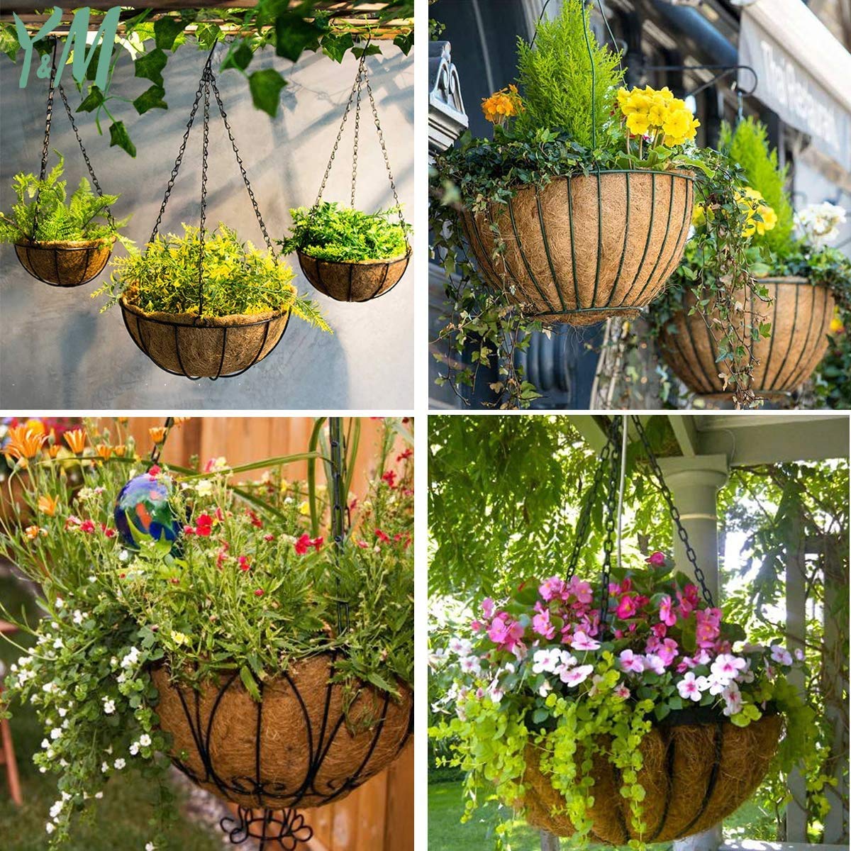 Y&M 2pcs 16β Round Coconut Fiber Liner, 16'' Coco Liner Pre-Formed Replacement for Wall Hanging Planter Basket