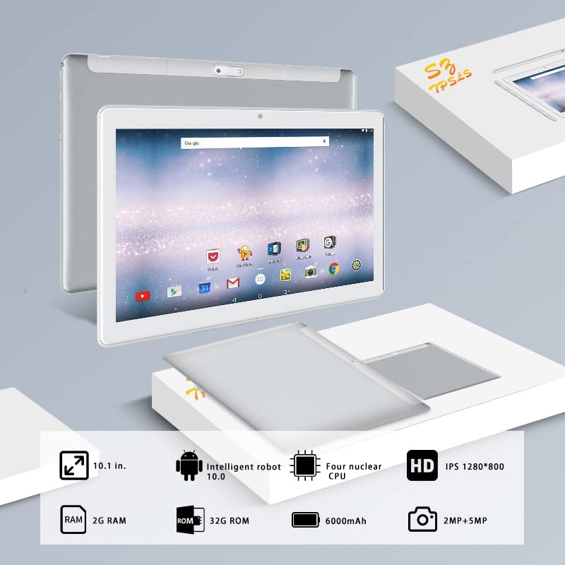 ZaoFePu Android Tablet 10 Inch WiFi HD Display Andorid 10.0GMS Tablets, ROM 800 * 1280, Camera 500w, Type-c Charging Port -RAM 4+32GB,5000 mAh Battery, White, S10