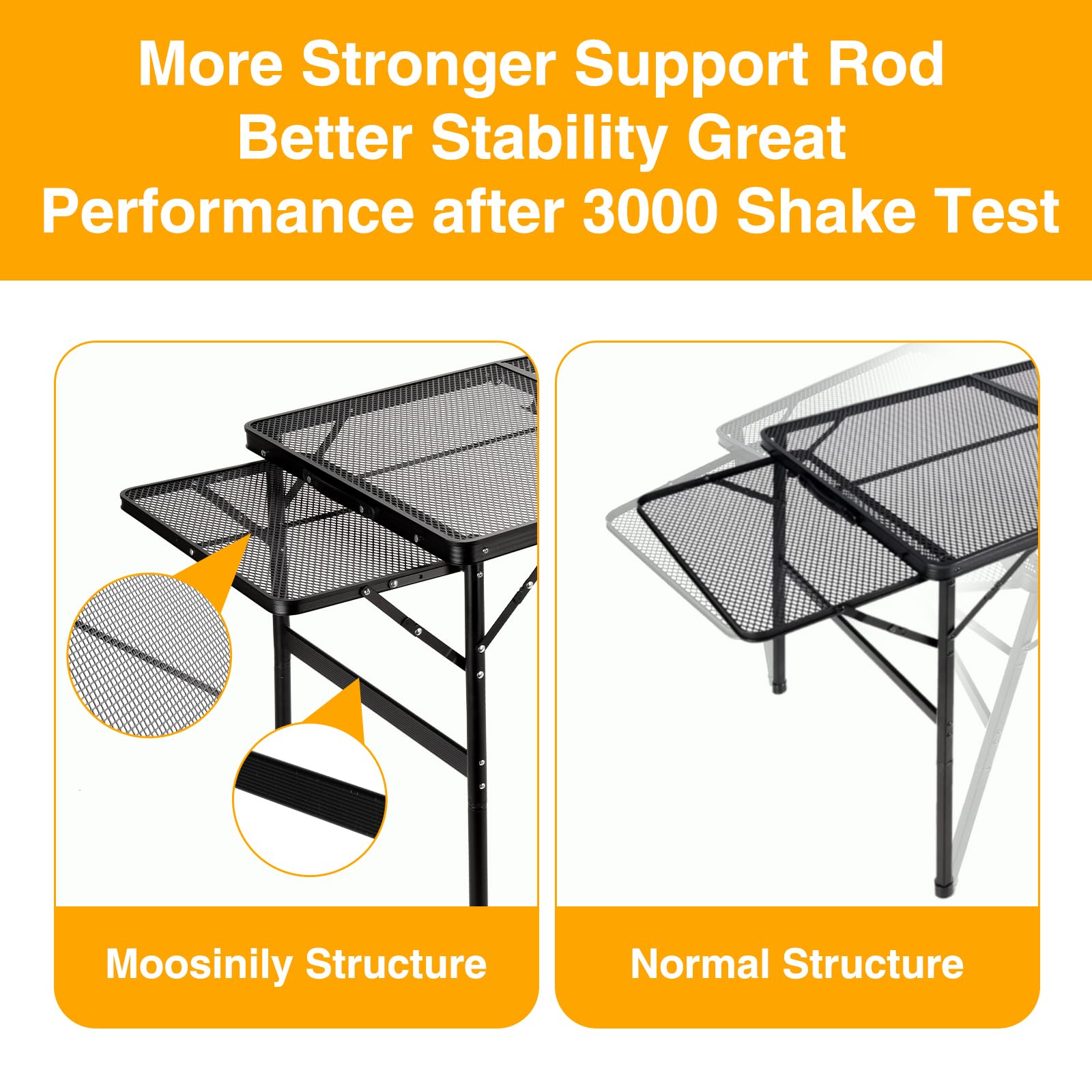 Moosinily Folding Camping Table 4 Ft Foldable Picnic Table 3 Height Adjustable Portable Camp Kitchen with Oxford Storage Outdoor Black 47.2×18.5 inch