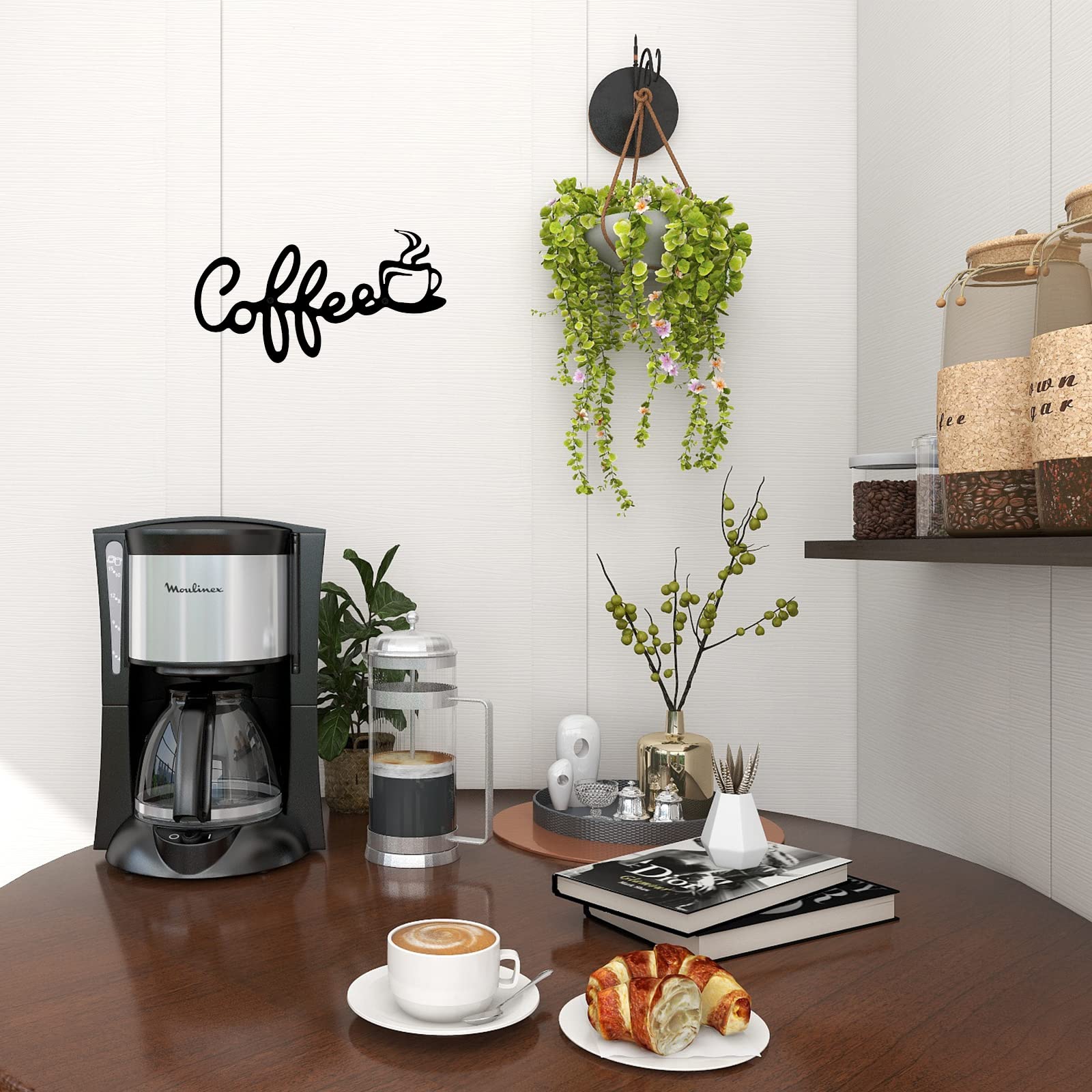 SwallowLiving 12”x6.6” Metal Cafe Kitchen Word Wall Art Black Coffee Cup Decor Coffee Bar Coffee Station Sign(coffeeB)