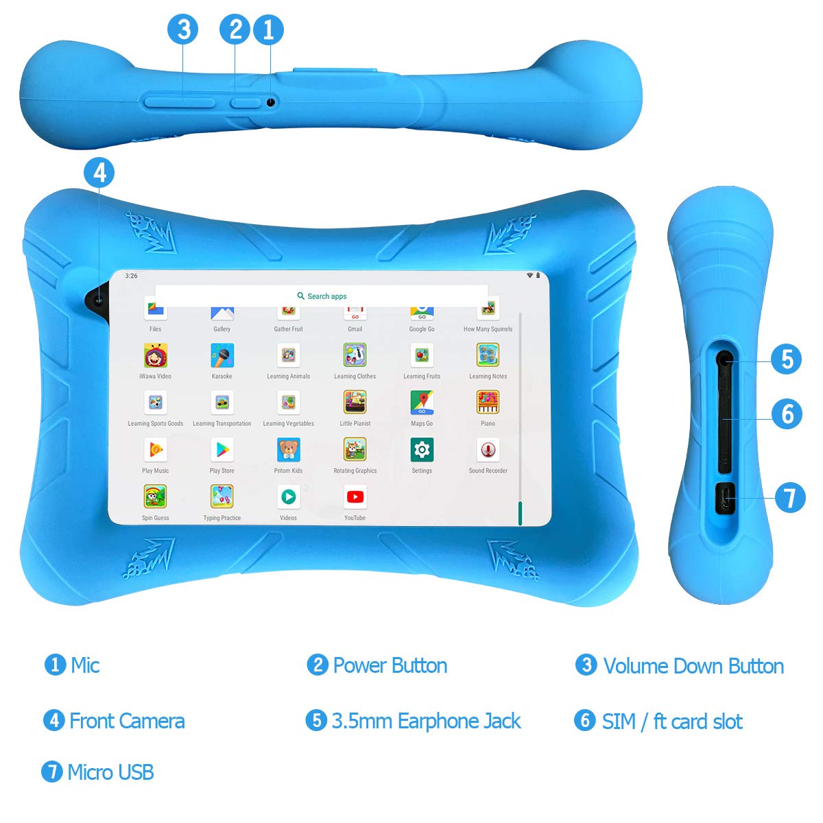 PRITOM Kids Tablet, 32 GB ROM, Quad Core Processor, HD IPS Display, WiFi 7 inch Android Tablet, Kid-Proof with Kids Tablet Case
