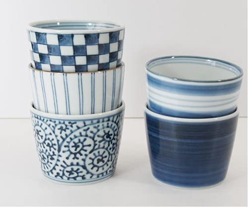 Saikai Pottery Japanese Soba choko cups with Japanese traditional pattern,Set of 5