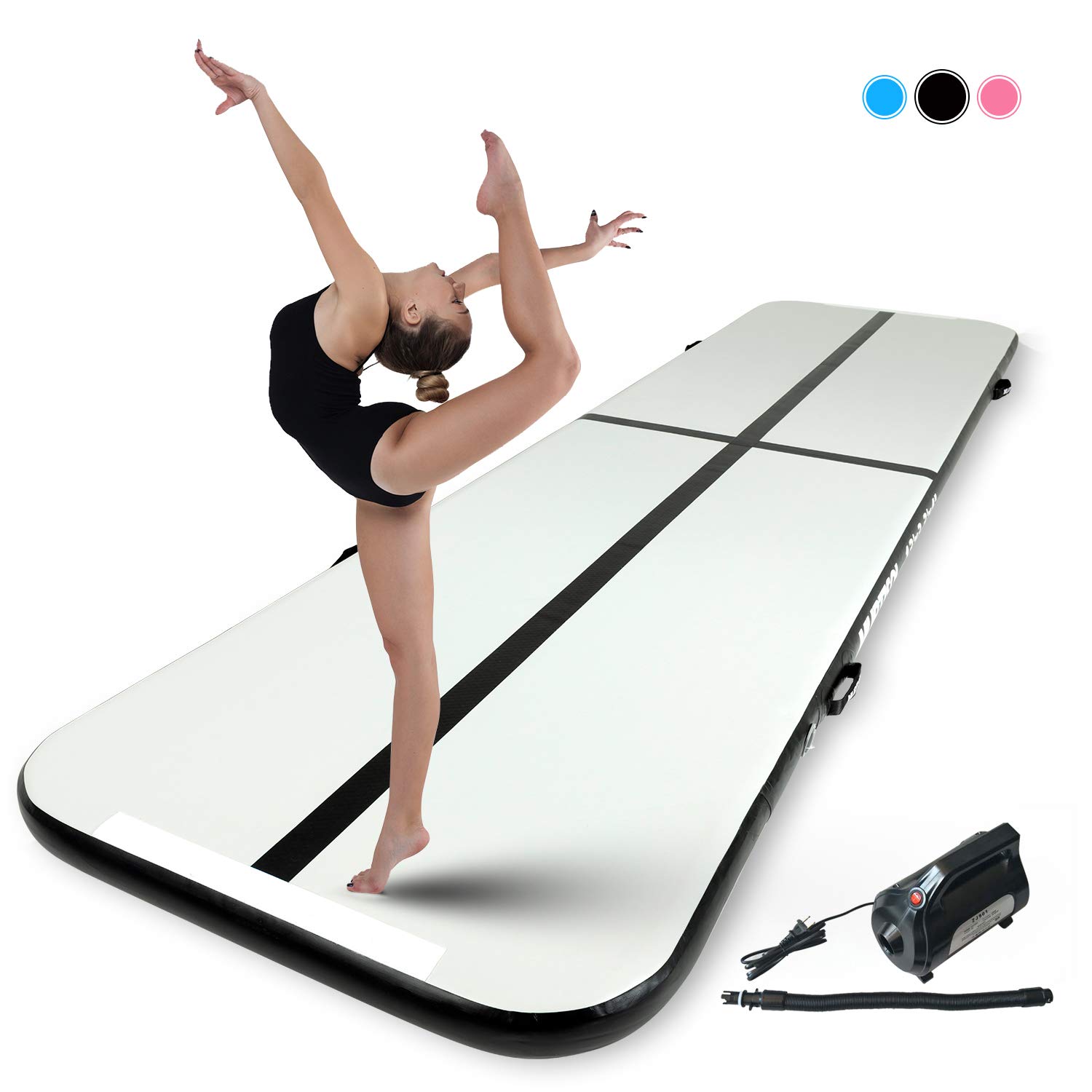 Murtisol 16ft Inflatable Gymnastics Training Mats Tumbling Mats 4 Inch Thickness for Home Use/Cheerleading/Training/Yoga/Water W/Electric Pump, Black