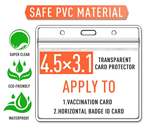SUIXINFARO Waterproof Card Protector - 10 Pack Plastic ID Holder for Vaccination Clear Sleeves with Hole Slots Lanyards Vax Document Holders Resealable Zip, PVC 4.5''x3.1'', Transparent