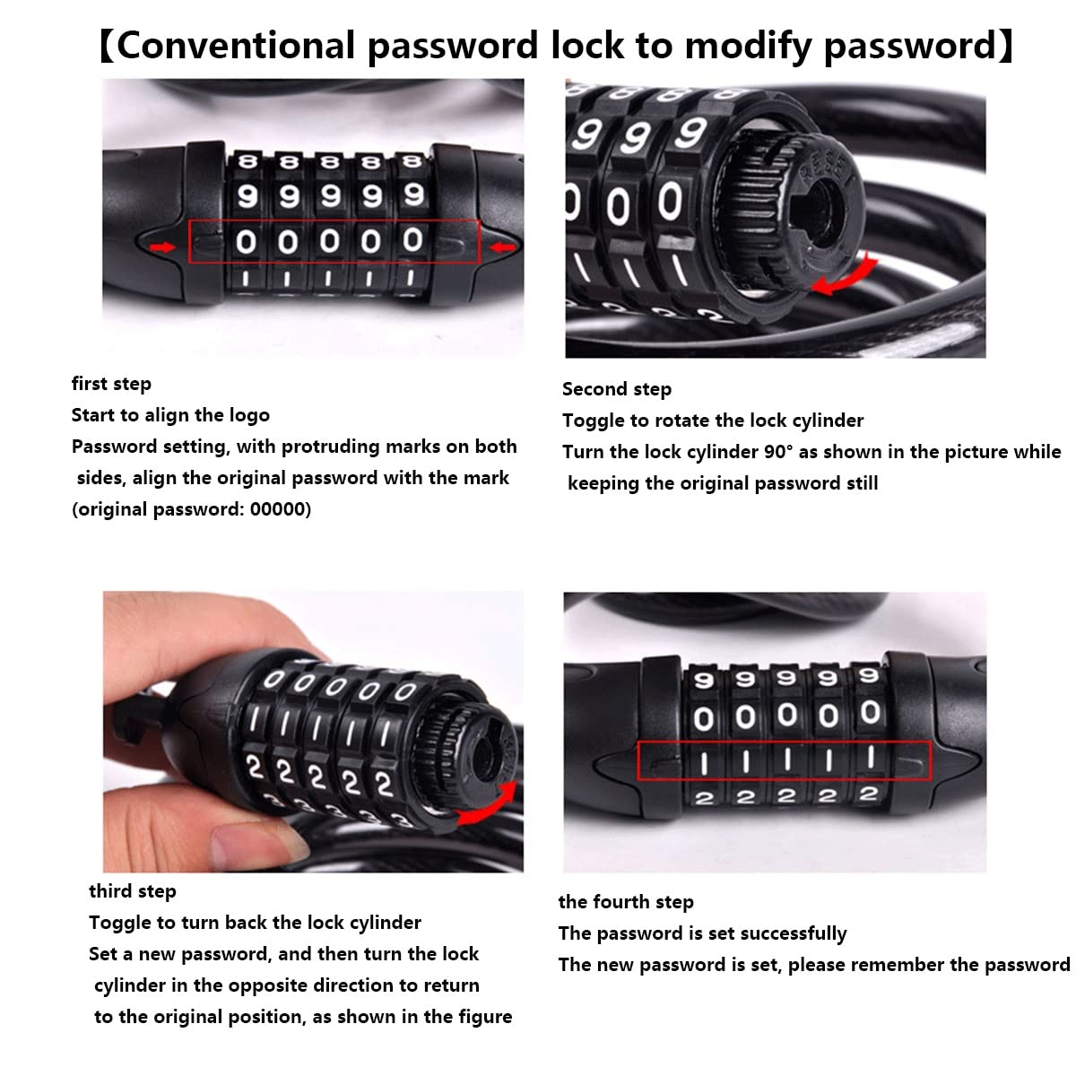 UFFD Bike Lock Cable 5-Digit Resettable Combination Self Coiling Combination Bicycle Lock with Free Bike Cable Lock Mounting Bracket Bike Lock (Color : Black, Size : 11.9mm*1500mm)