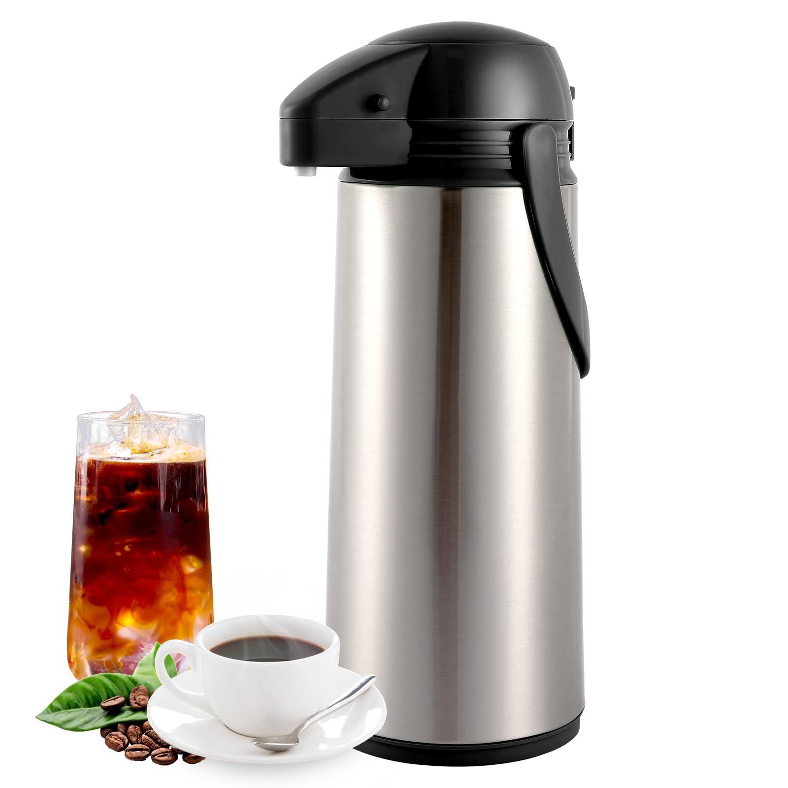Soopot Thermal Coffee Carafe, 68Oz Coffee Dispenser, Airpot Coffee Dispenser with Pump,Stainless Steel Insulated Flask 12-14 Hours Heat Retention 12 Hours Cold Retention