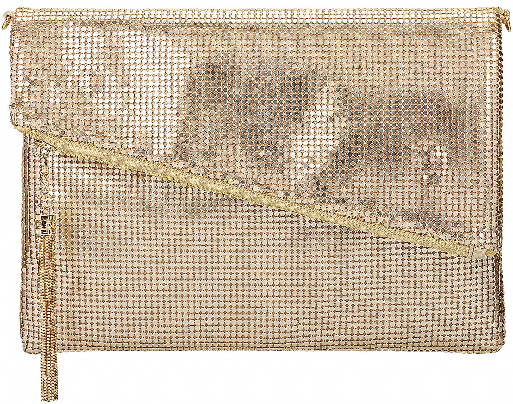 Venoline Large Metal Mesh Evening Clutch Bag Convertible Handbag Tassel Purse Gold