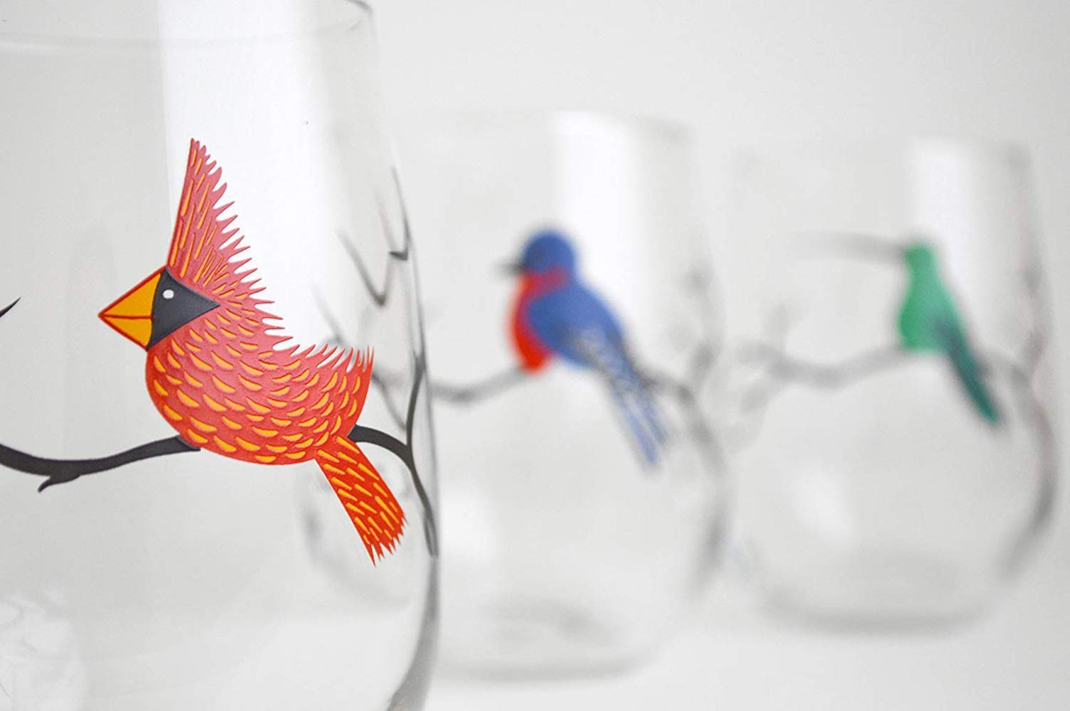 Stemless Wine Glass Set of 4 Birds - Silkscreened Glassware Collection - Bird Watching Gifts