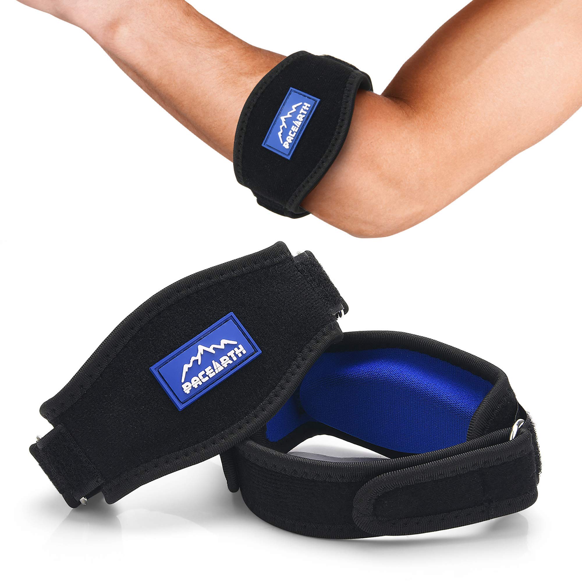 PACEARTH Gymnastic Rings 1100lbs Capacity with 14.76ft Adjustable Buckle Straps Pull Up & Gymnastics Rings Elbow Brace for Home Gym Full Body Workout