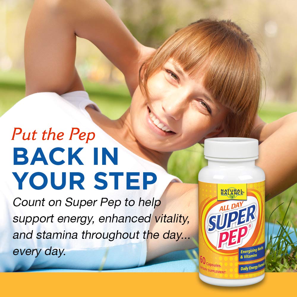 Natural Balance Super Pep | All Day Herbal Energy Supplement | with Eleuthero, Kola Nut, Gotu Kola, B-Vitamins & Chromium | 60 Capsules, 30 Servings