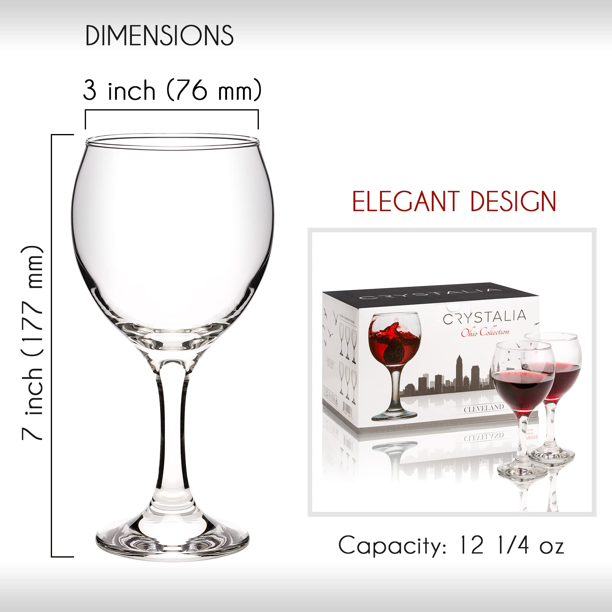 Stemmed Red Wine Glasses Set of 4, All Purpose 12 ¼ Oz Lead-Free Long Stem Wine Glasses, Crystal Clear, Dishwasher Safe, Restaurant Quality