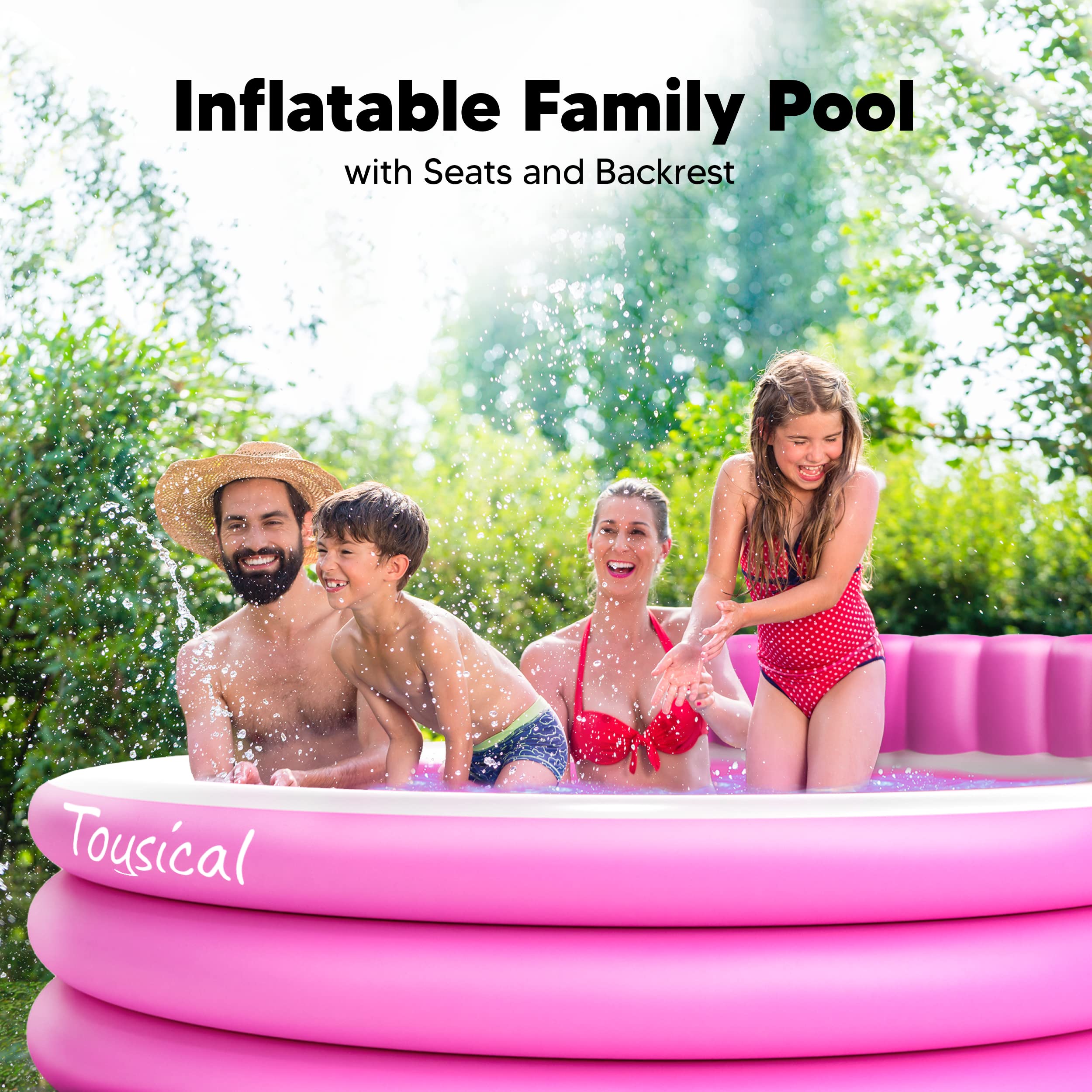 Toysical Round Lounge Inflatable Pool with Seats and Backrest for Kids, Family and Adults, β88 x 85 x 21β