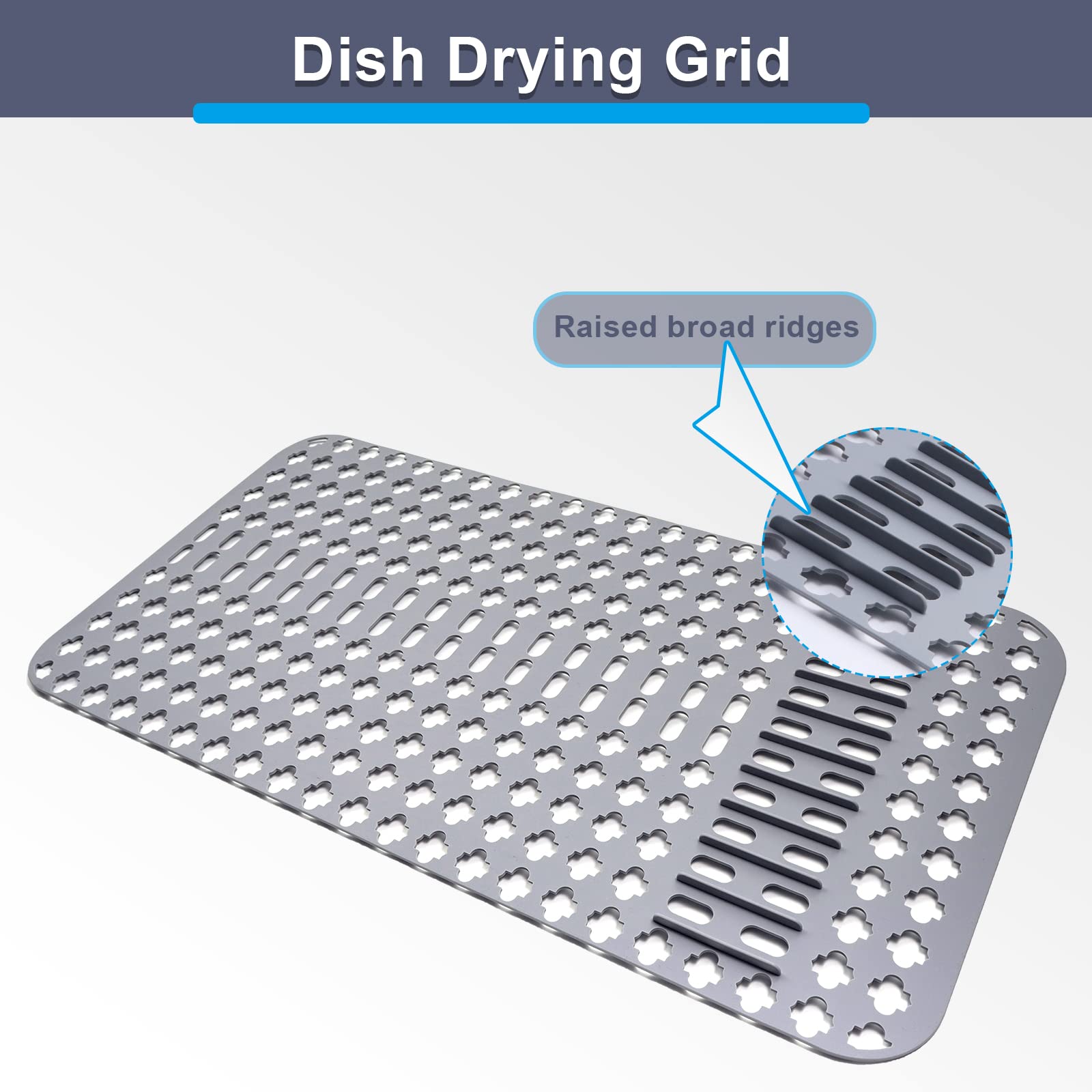 ZHAO Silicone Sink Mats Sink Protectors with Drain Holes Kitchen Sink Mat Grid Accessory Grey Sink Mats for Bottom of Kitchen for Farmhouse Stainless Steel Porcelain Sink 25"x13"