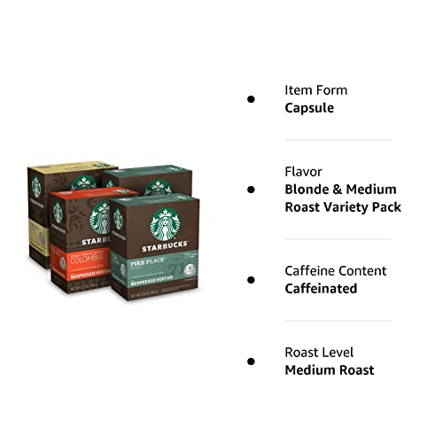 Starbucks by Nespresso Blonde & Medium Roast Variety Pack Coffee (32-count single serve capsules, compatible with Nespresso Vertuo Line System)