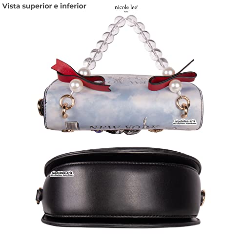Nicole Lee Shoulder Bag with Pearls Bows, Small Flap Handbag with Removable Crossbody Strap (Success in New York)