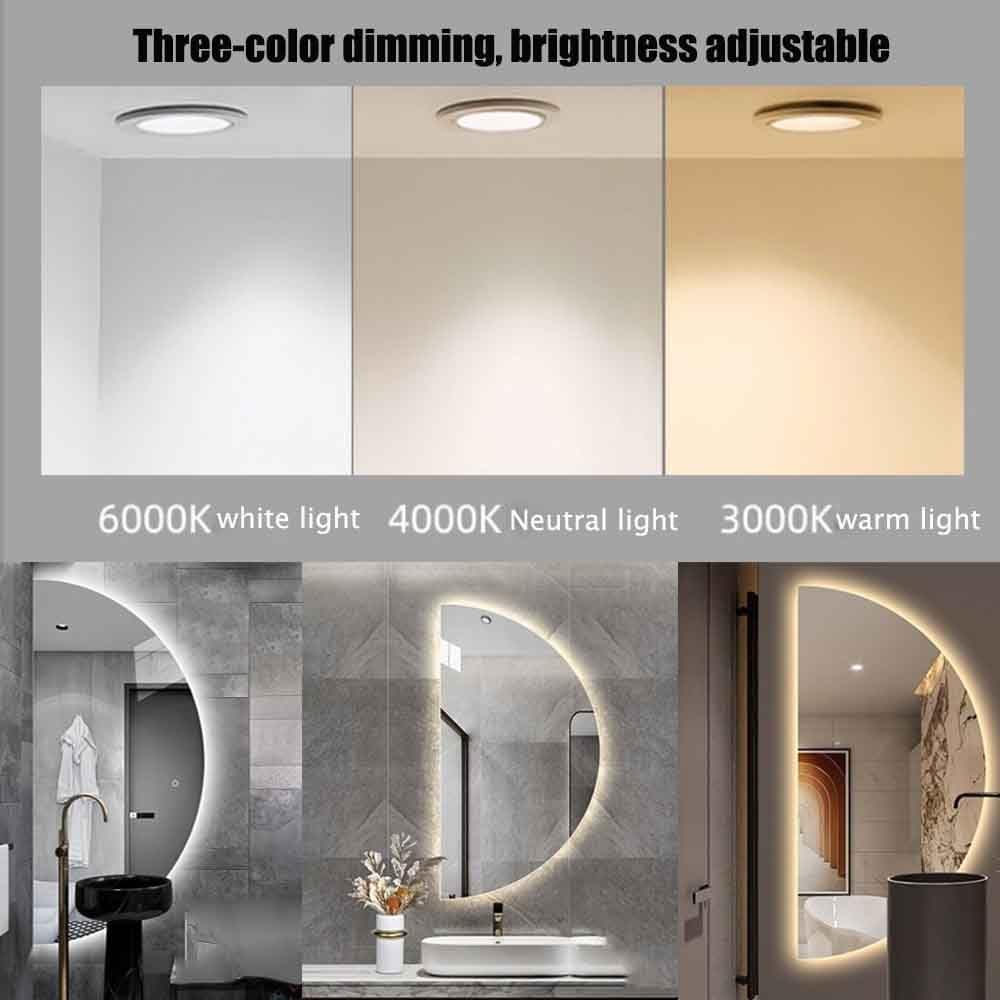 NURCIX Half Moon LED Mirror with 3 Colors Dimming Light Anti-Fog Bathroom Mirror for Wall Tempered Glass Decorative Mirror for Bedroom Vanity (Color : Left Cut, Size : 80 * 40CM/32 * 16IN)