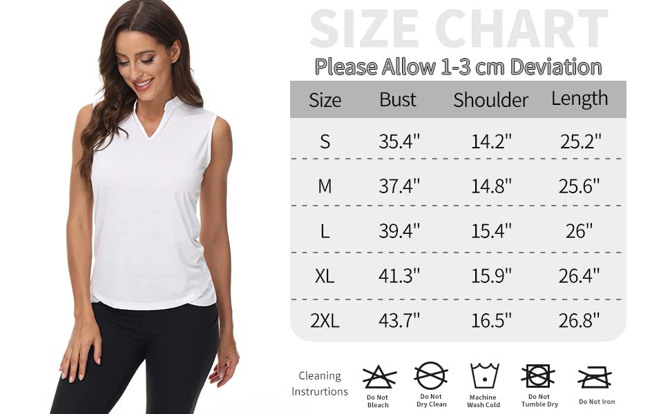 TrendiMax Women's 2 Pack Golf Shirts Sleeveless V Neck Tennis Polo Shirt Quick Dry Athletic Workout Tank Tops