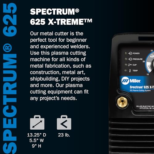 Miller 907579001 Spectrum 625 X-TREME Plasma Cutter Machine - Plasma Cutting Equipment with XT40 Torch & 20-ft. Cable - Portable Plasma Cutters 120/240V 40 Amps Cuts Up to 5/8" Mild Steel (21 lbs)