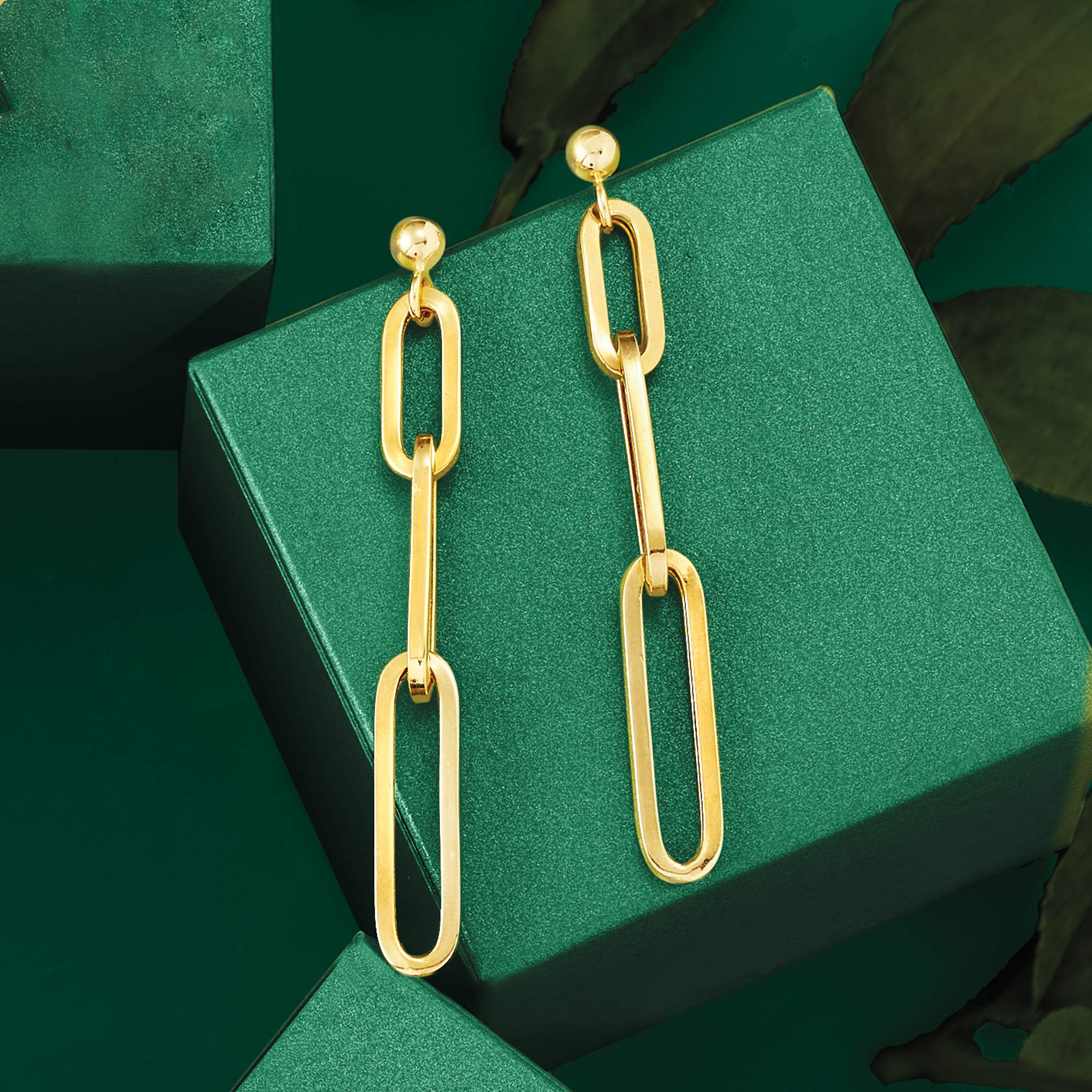 Ross-Simons Italian 18kt Gold Over Sterling Paper Clip Link Linear Drop Earrings