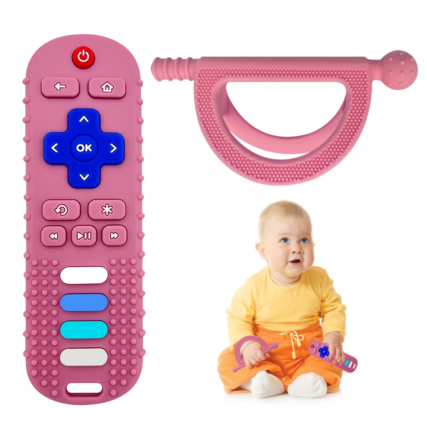 YAPROMO Babay Teething Toys,Reomte Teether Toys, Silicone Chew Toy for Babies 18+ Months, Remote Control Shape Teething Toys, Early Educational Toy BPA Free & Refrigerator Safe (Black03)