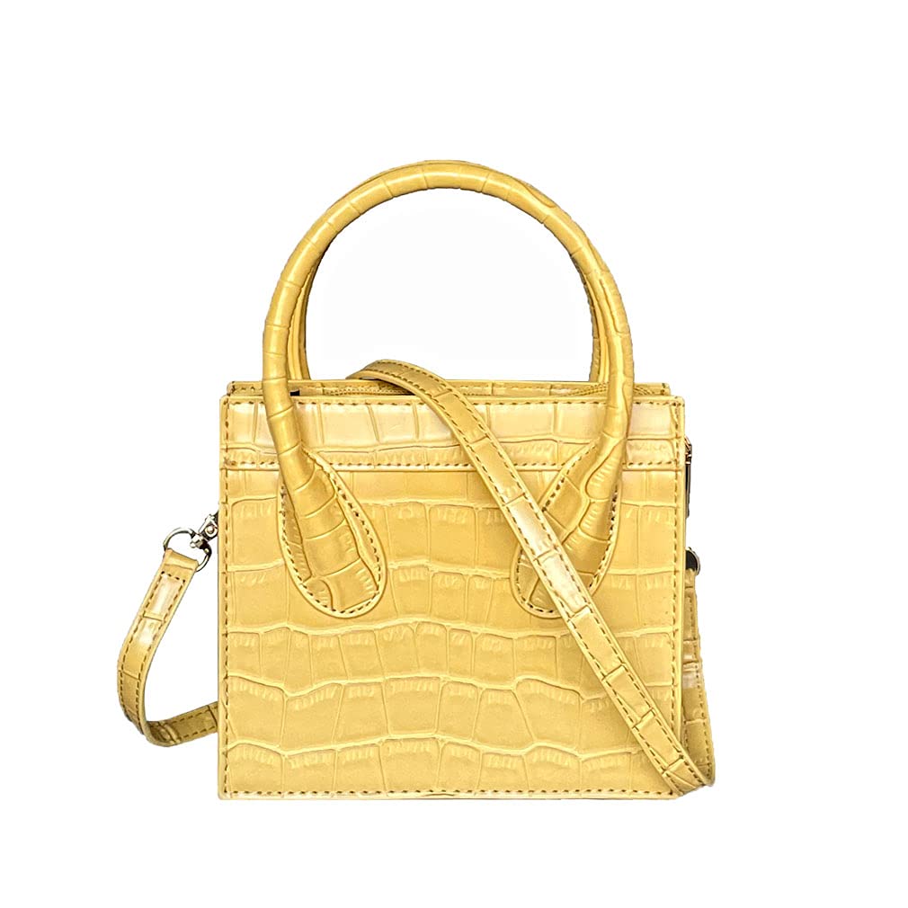 Tiny Purse Patent Leather Tote Mini Purse clutch Shoulder Bag Satchel Shape Crossbody Handbag (Yellow-large)