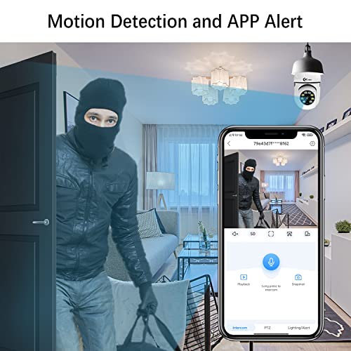 XVIM 3MP Bulb Camera, 2.4GHZ WiFi Camera, Home Light Bulb Security Camera, Motion Detection Alarm