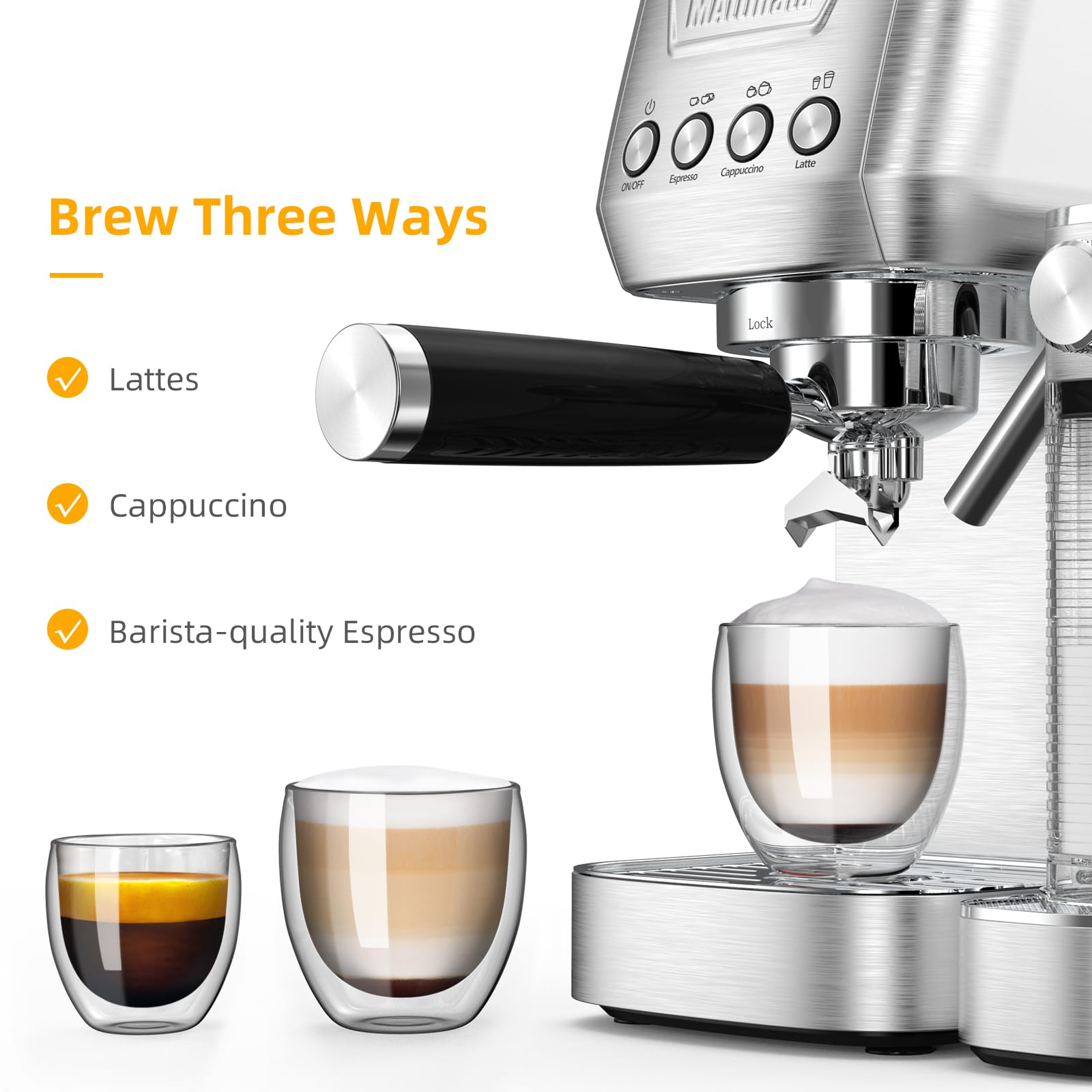 MAttinata Espresso Machine, 20 Bar Cappuccino Machines for Home, Latte Machine with Automatic Milk Frother, Coffee Maker with Dual Wall & ESE Filters