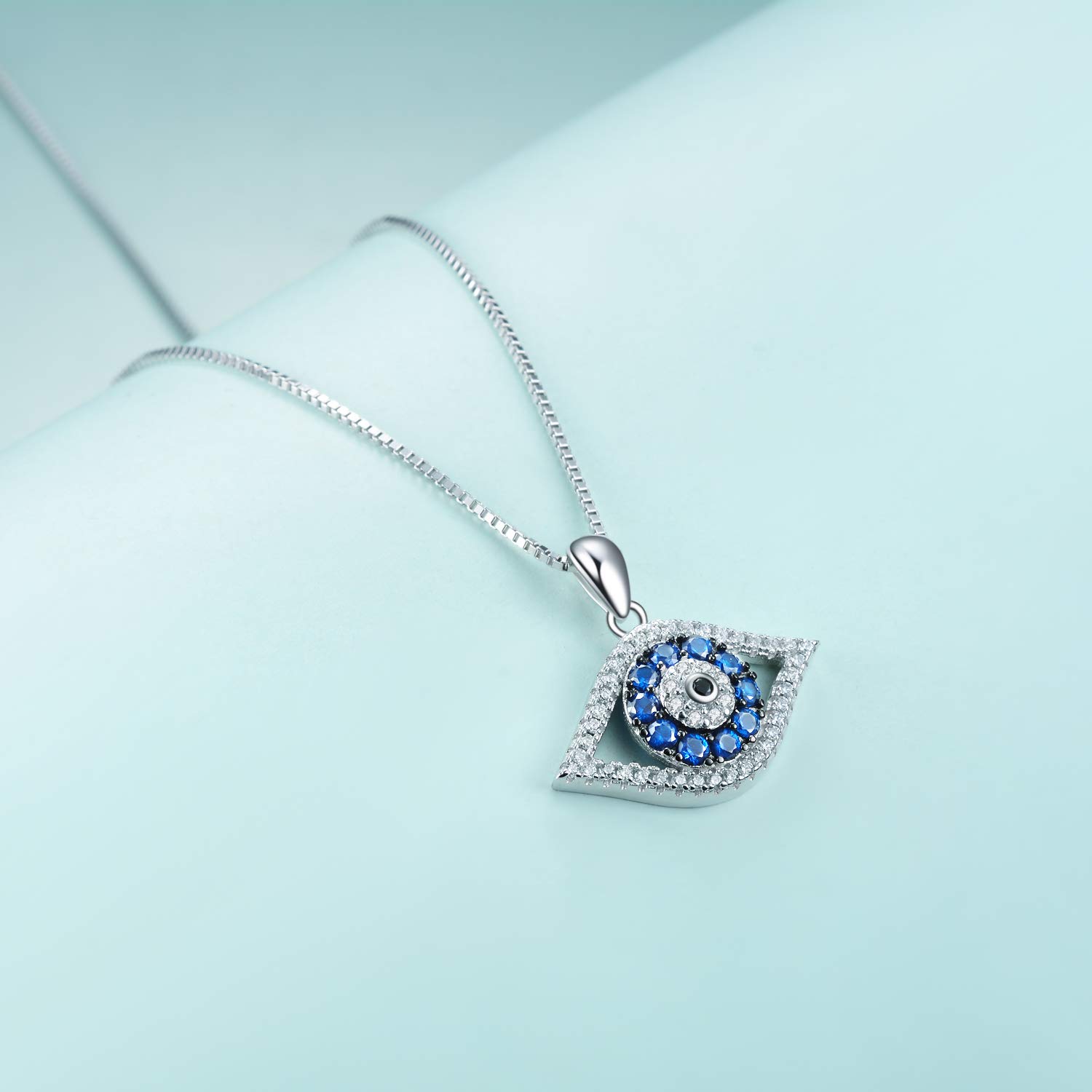 PEIMKO Evil Eye Pendant Necklace 925 Sterling Silver Greek Protection Jewelry Lucky Necklace for Women(white gold)