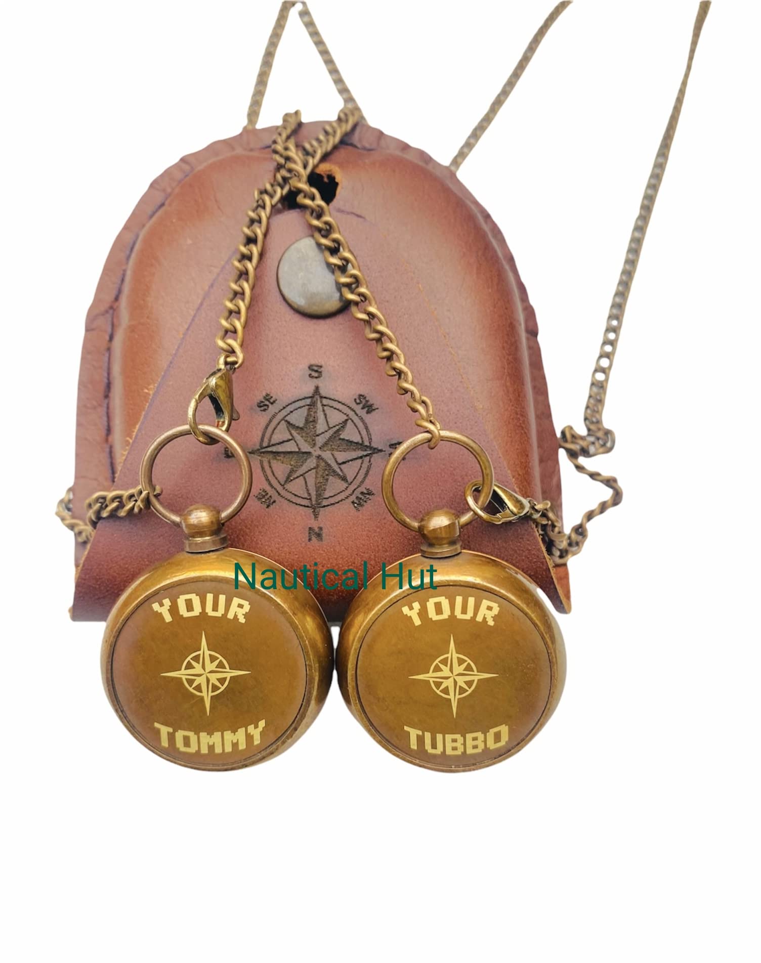 Nautical Hut Your Tommy Your Tubbo Brass Locket Nautical Pocket Compass with Leather Carry