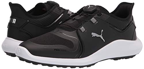 PUMA Men's Ignite Fasten8 Disc Golf Shoe, Black Silver White, 10