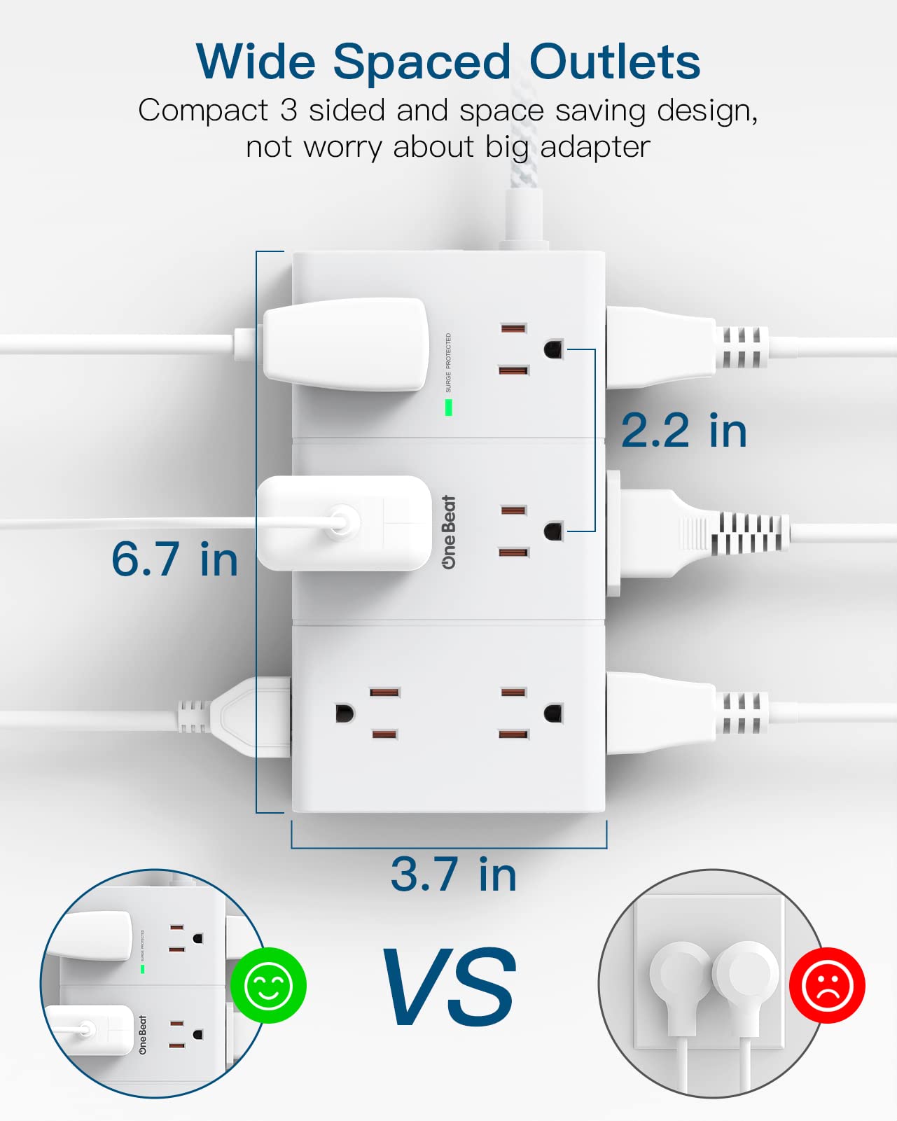 Surge Protector Power Strip - 3 Side 12 Widely AC Outlets 4 USB Ports, 6 Ft Long Braided Flat Plug Extension Cord with Multiple Outlets, Plug Extender, Wall Mount for Home Office