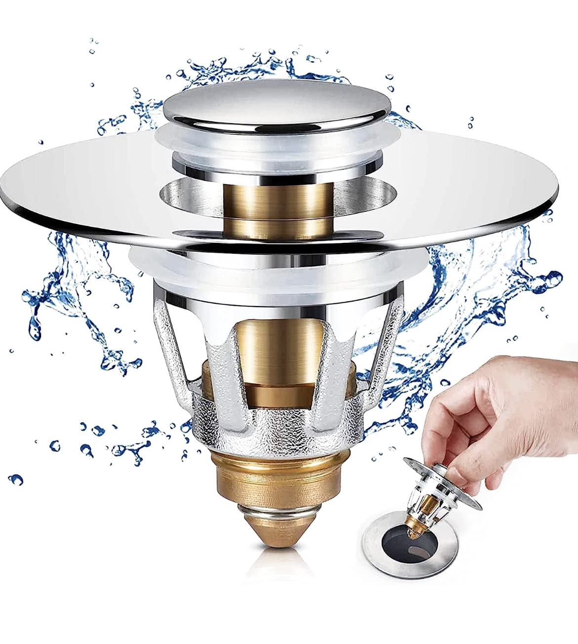 Universal Bathroom Sink Drain Stopper Replacement - Stainless Steel Drain Cover, with Brass Bullet Core, Drain Hair Catcher, Sleek Design, Drain Stopper, Push - Pop-Up Type