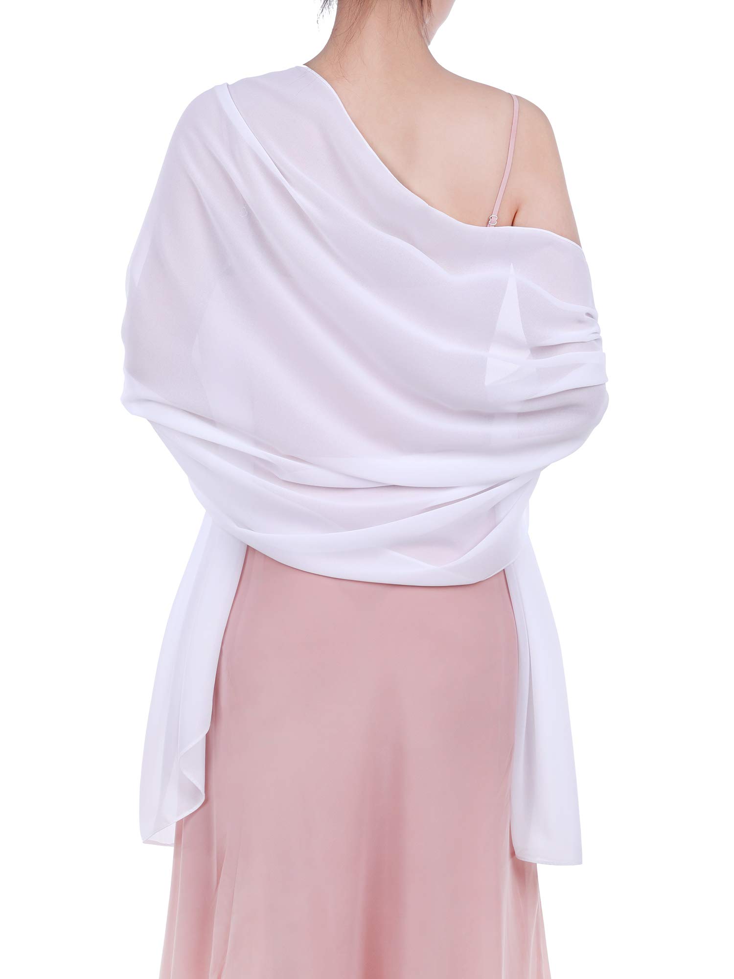 WILLBOND Womens Shawl Chiffon Bridal Evening Soft Wrap Scarf, Chiffon Scarf Ribbon Scarf Satin Scarf for Evening Dresses(L,White)