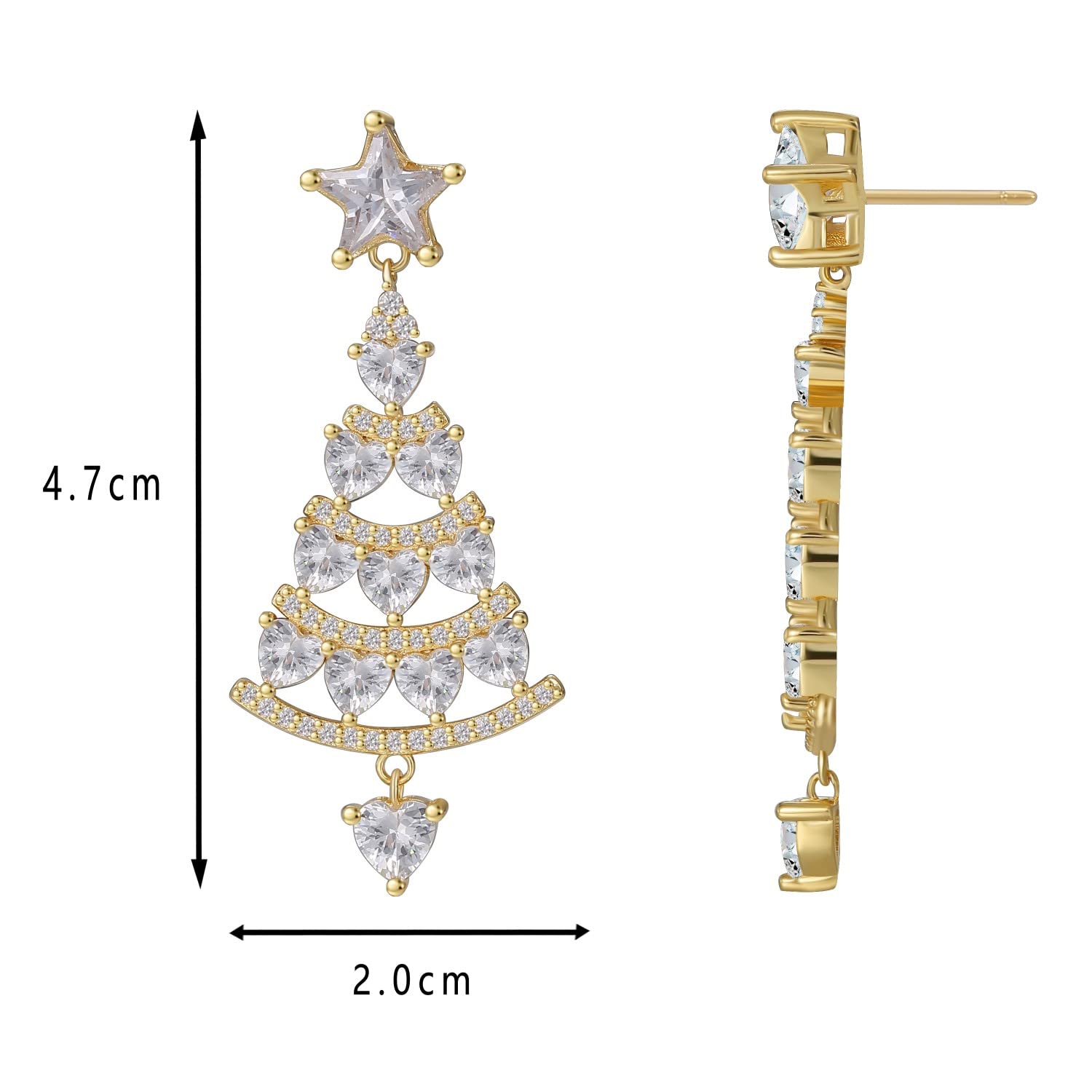 PICKBEAU Tassel Crystal Christmas Tree Hoops for Women 925 Silver Post Rhinestone Xmas Drop Earrings for Christmas Party Favors