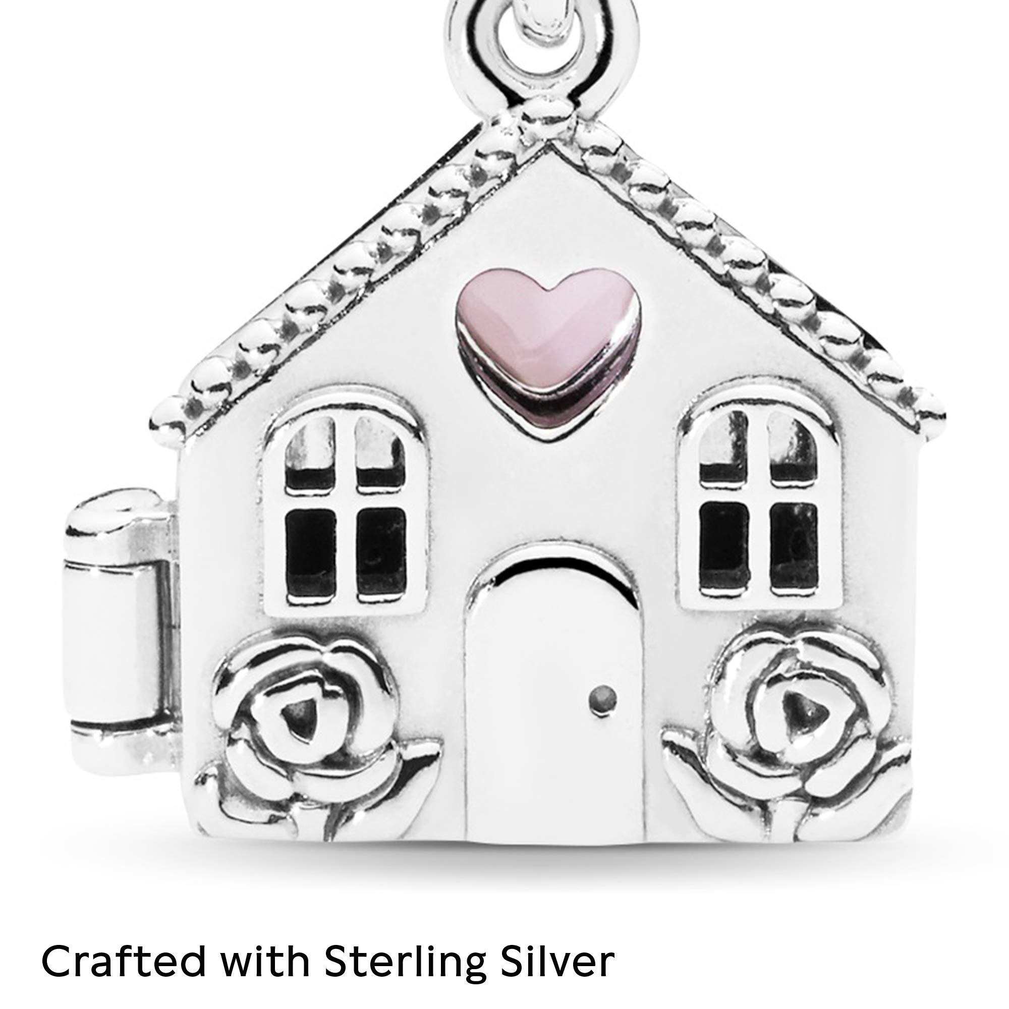 PANDORA Jewelry House Silver Dangle With Pink Enamel Sterling Silver Charm