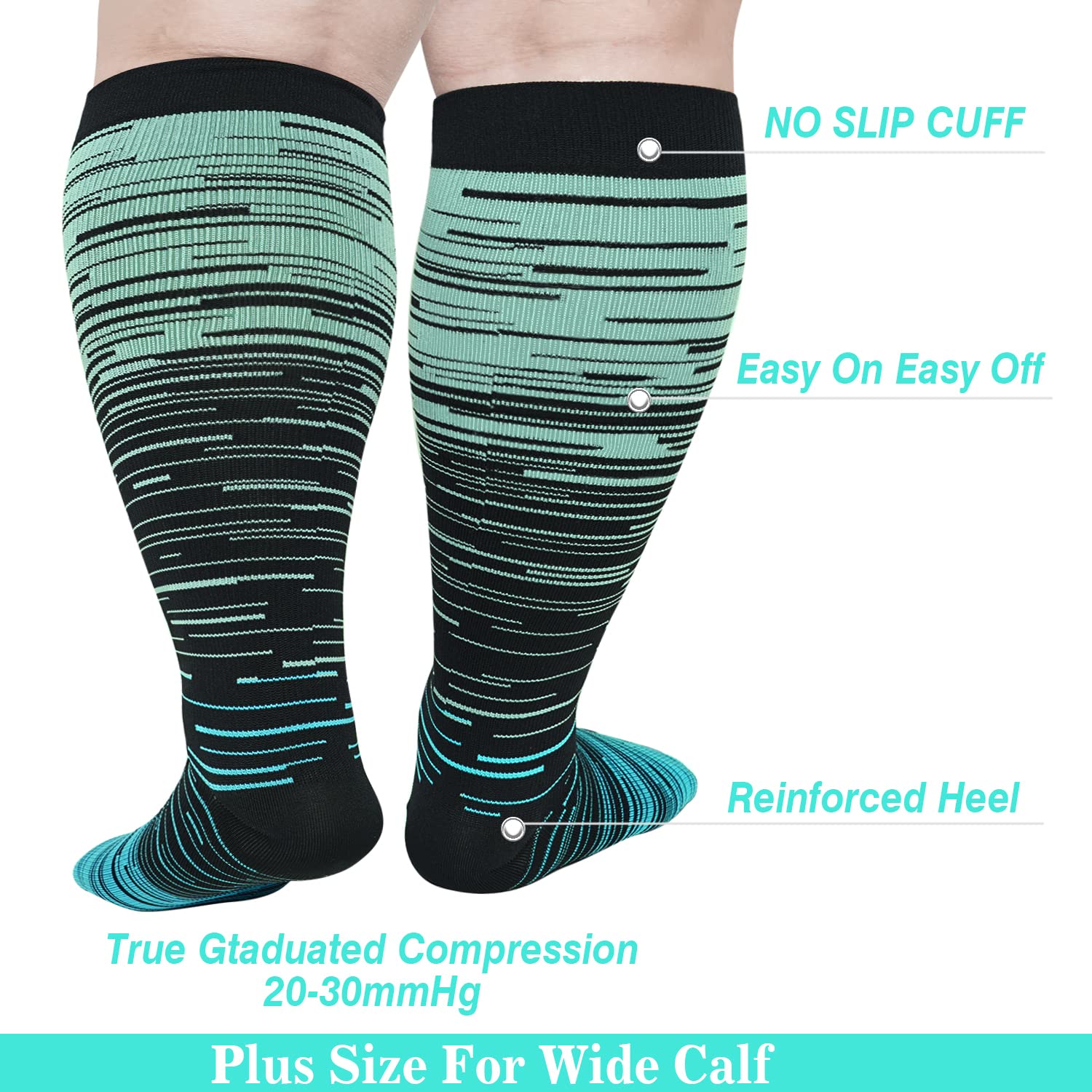 Tapesb 3 PCS Plus size compression socks knee high wide calf 20-30 mmhg 2xl 3xl 4xl 5xl circulation breathable for nurse varices