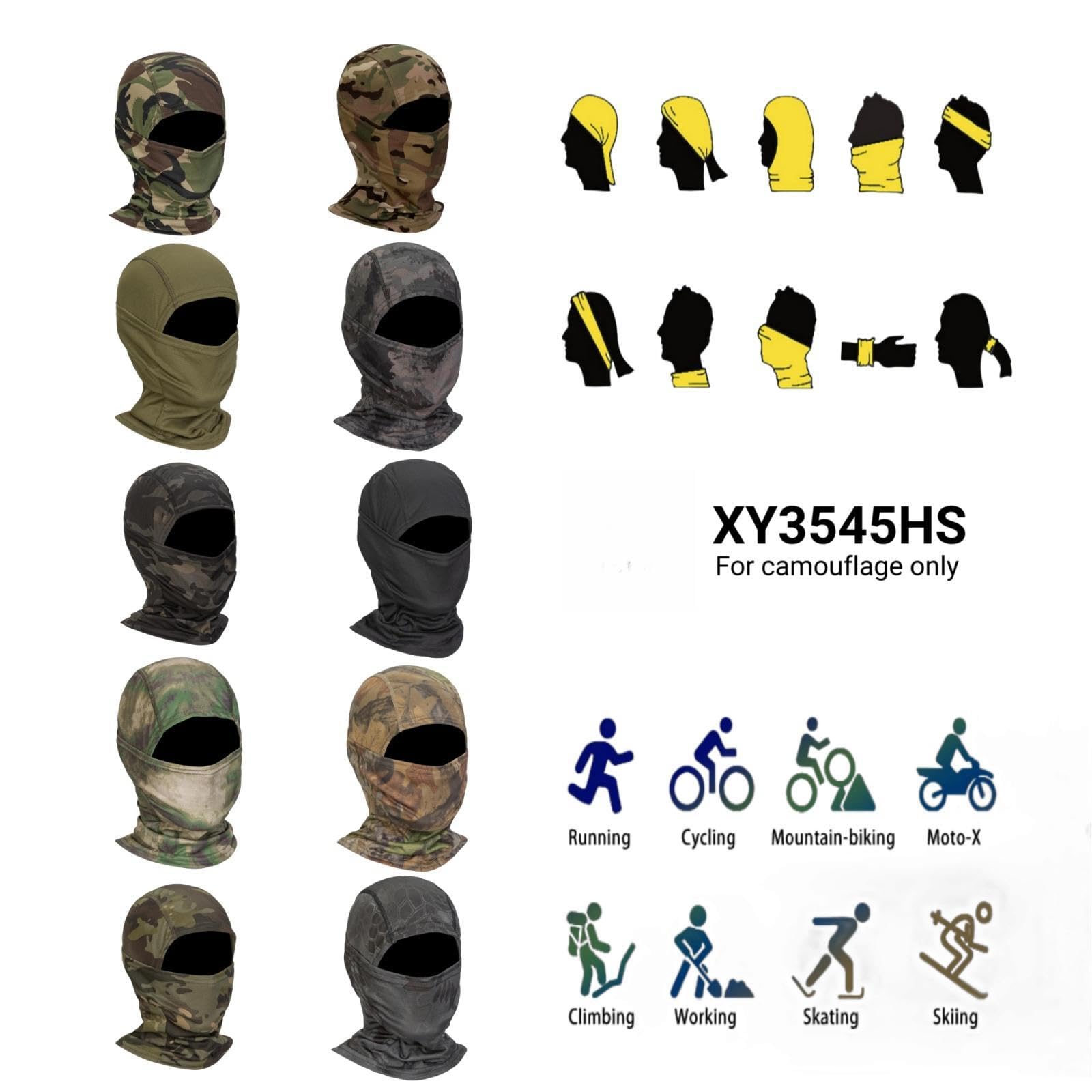 XY3545HS Camo Balaclava Face Mask for Man and Women-Hunting,Skiing,Motorcycle Windproof,UV Protection&Military Training
