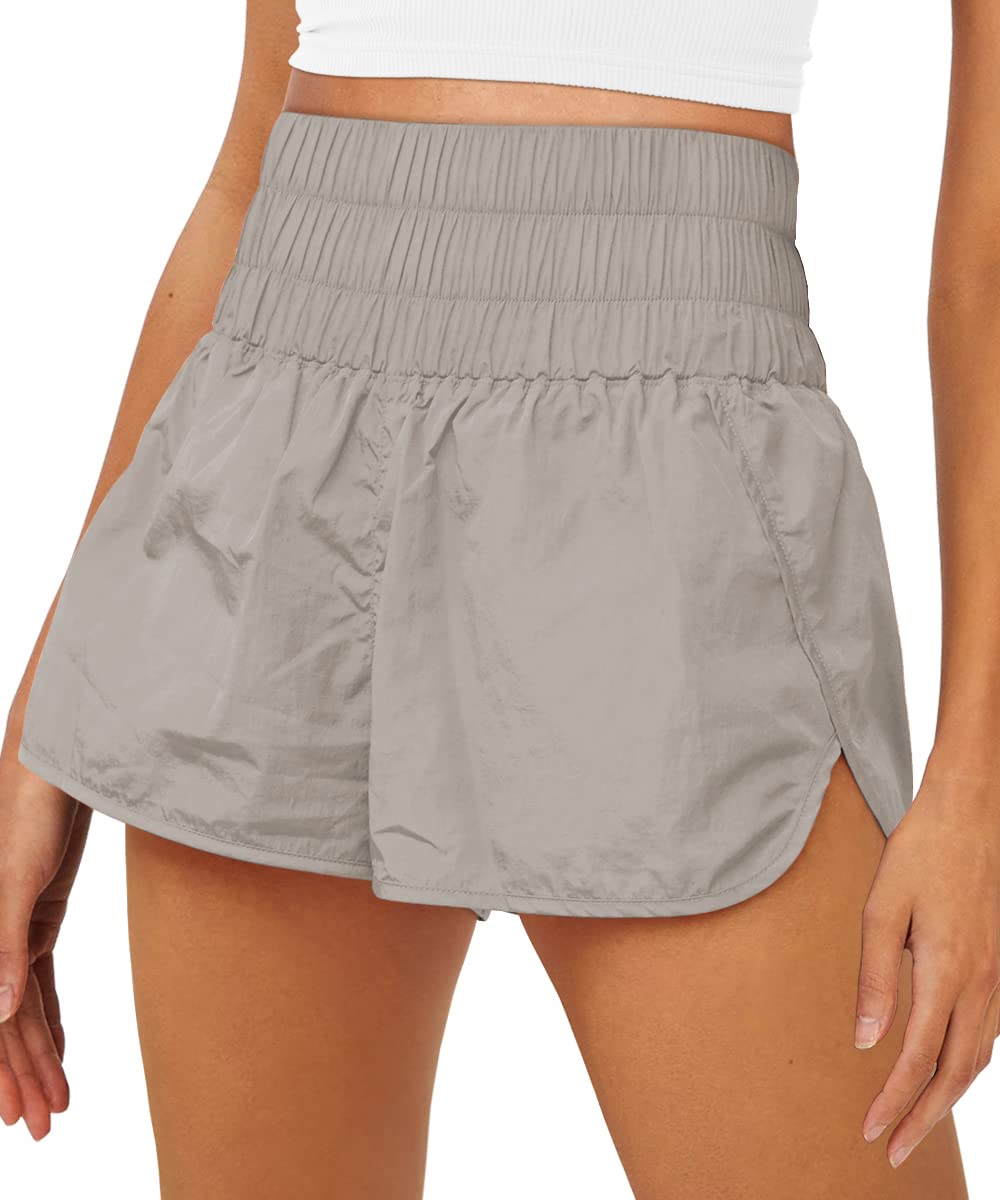 Trendy Queen Womens High Waisted Athletic Shorts Elastic Casual Summer Running Shorts 2023 Khaki