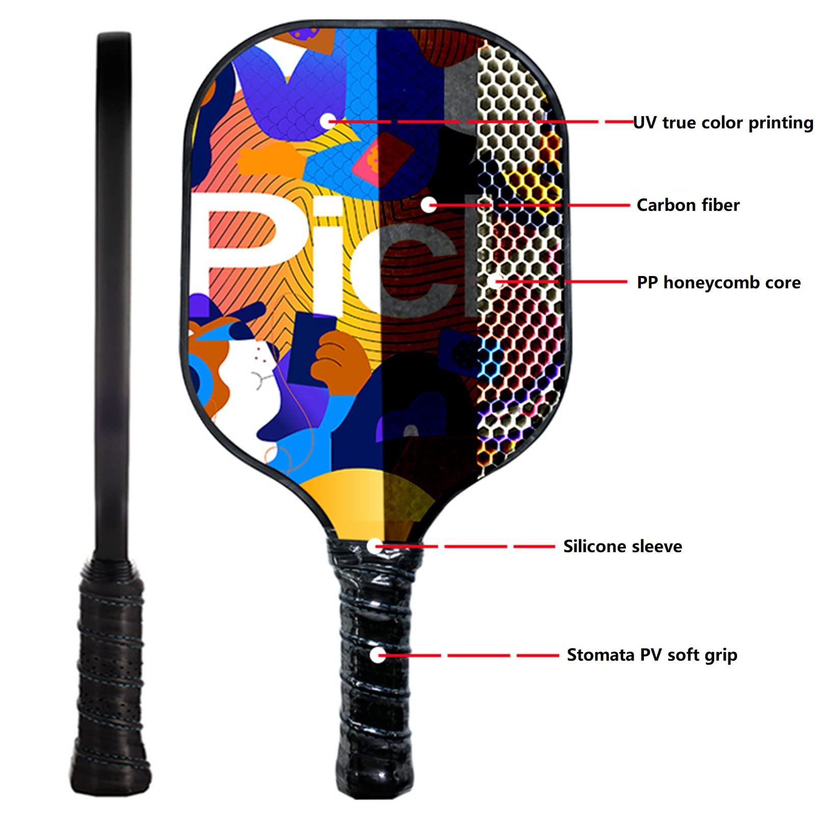 Pickleball Three-Piece Set,Pickleball,Glass Carbon Fiber Pickleball,Peak Racket,2 Sets of Pickleball Rackets,Set Contains 2 Peak Racket and 4 Pickleballs,Suitable for Young Beginners (Yellow)