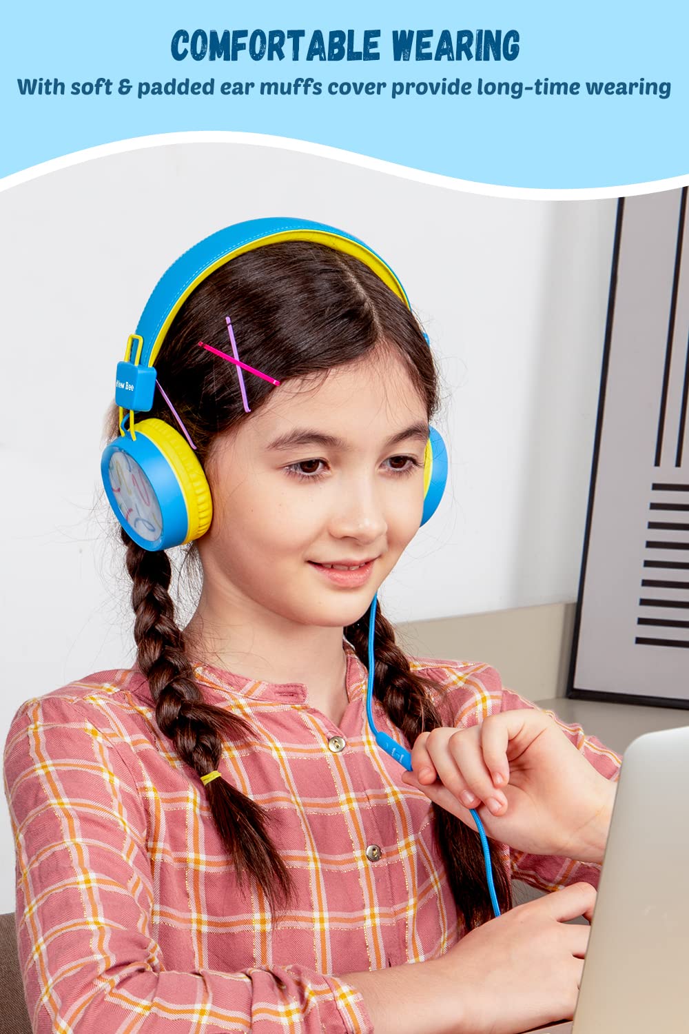 New bee Kids Headphones for School with Microphone KH20 HD Stereo Safe Volume Limited 85dB/94dB Foldable Lightweight On-Ear Headphone for PC/Mac/Android/Kindle/Tablet/Pad(Blue)
