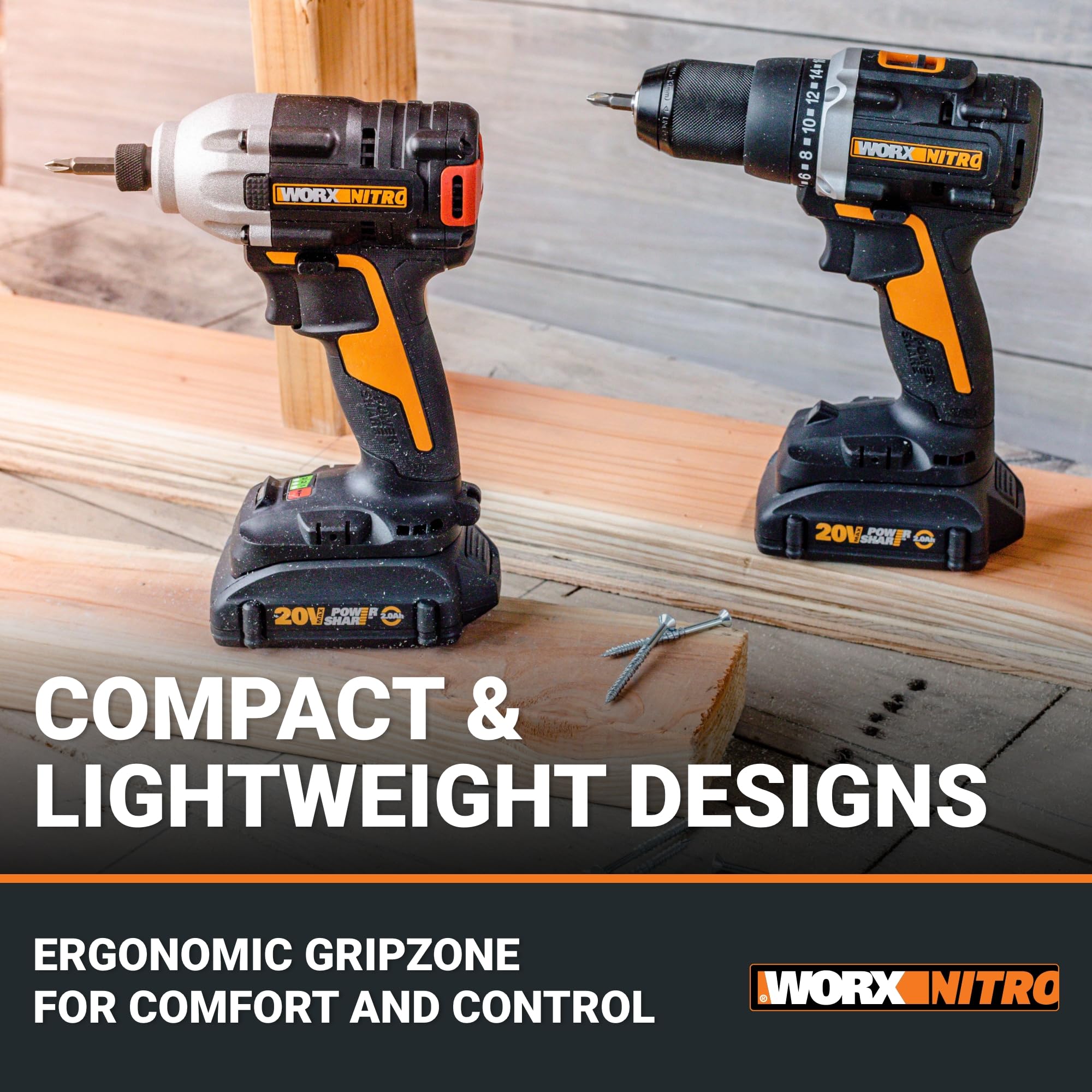 Worx Nitro 20V Impact Driver and Drill Driver with Brushless Motor, Drill Set with Storage Bag, Compact Drill and Driver Combo, Power Share Compatible WX960L β Batteries & Charger Included