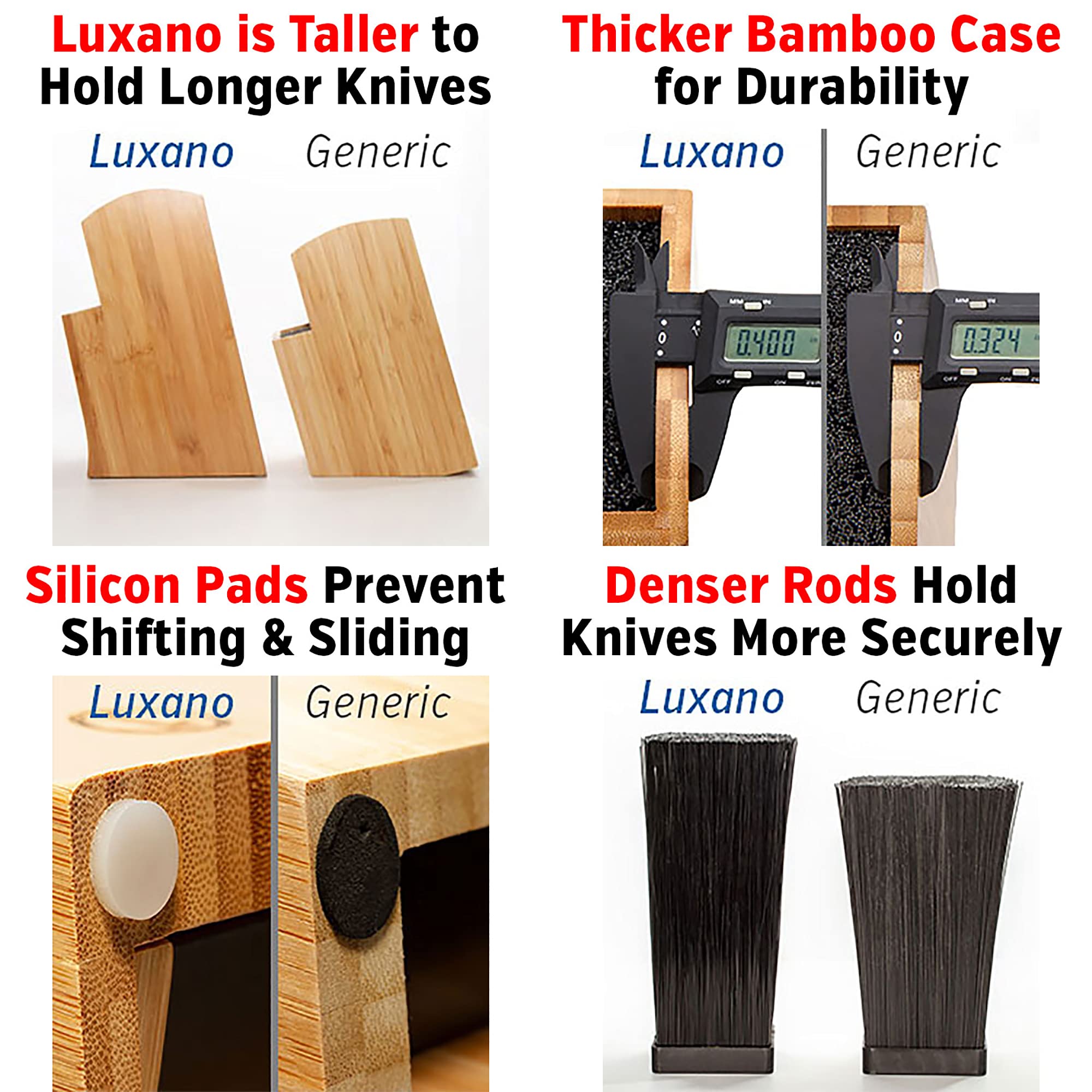 Universal Knife Block Without Knives - Kitchen Knife Holder for Kitchen Counter - Extra Large Bamboo Knife Block Holder