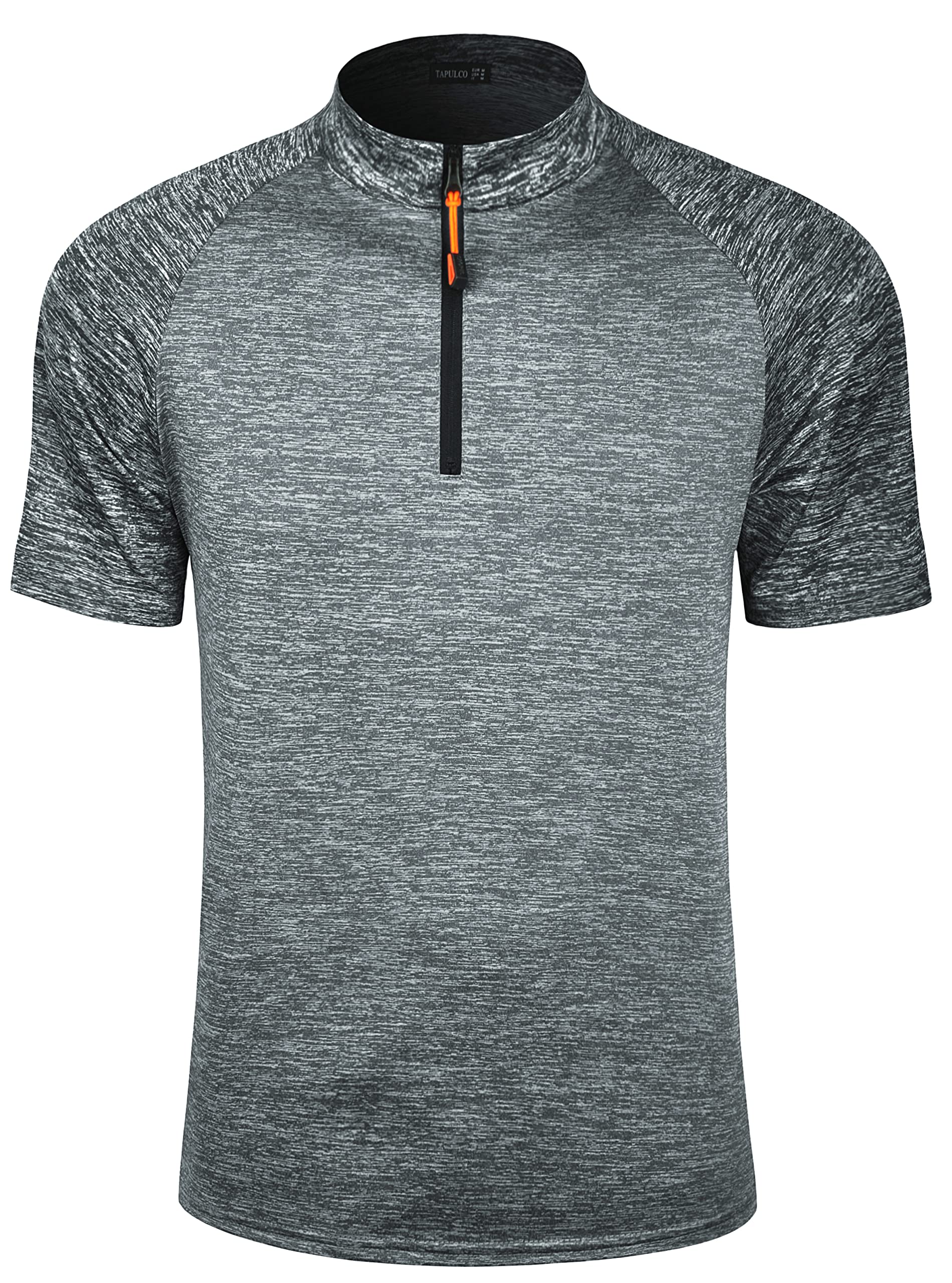 TAPULCO Mens Quarter Zip Quick Dry Active Sports Shirt Tech Short Sleeve Color Block Breathable Pullover Athletic Modern Casual Daily T-shirt Grey Large
