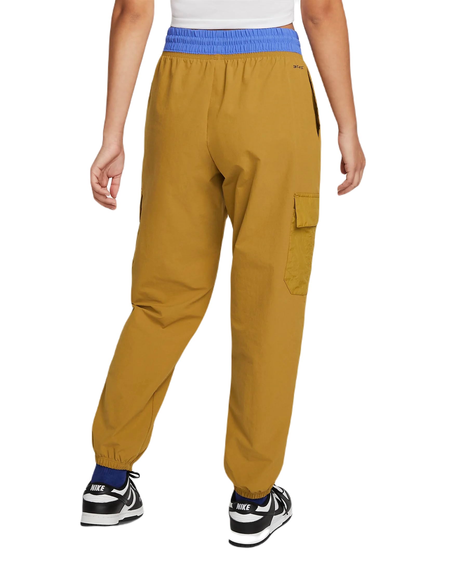 Nike Sportswear NSW Women's Woven Sports Utility Mid-Rise Cargo Pants, Golden Moss/Medium Blue, L Regular US