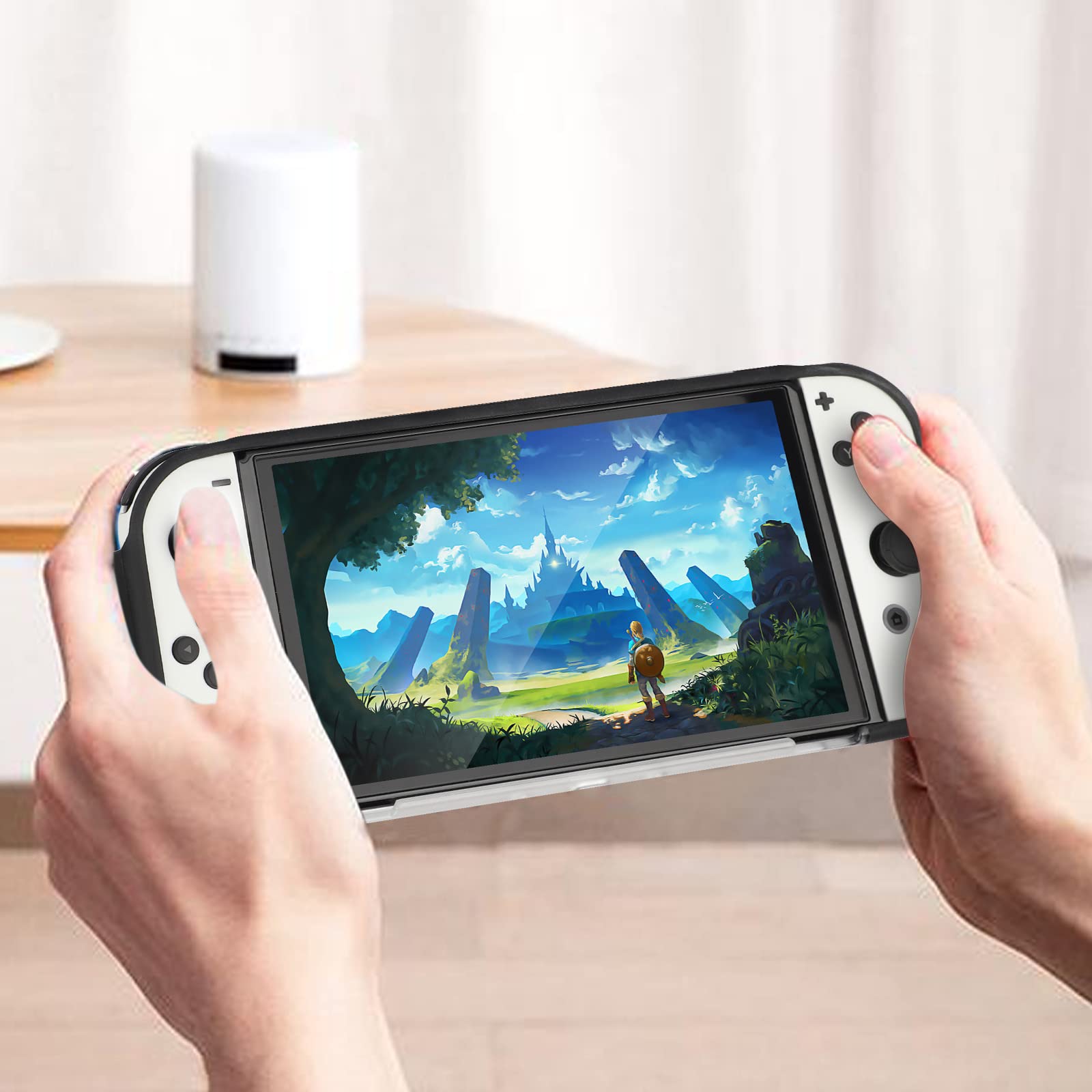 Trepcrow Protective Case Fit for Nintendo Switch OLED, TPU Grip and PC Protective Case Cover with Shock-Absorption Compatible with Nintendo Switch OLED Console,Black