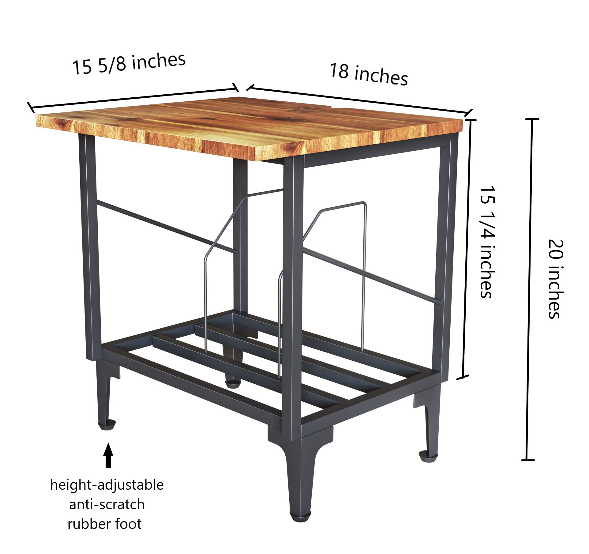 Turntable Stand with Vinyl Record Storage - Solid Acacia Wood with Sturdy Metal Structure - Two-way placement: Wall Mount and Floor Stand (Acacia Wood tabletop and Matte Black metal body)