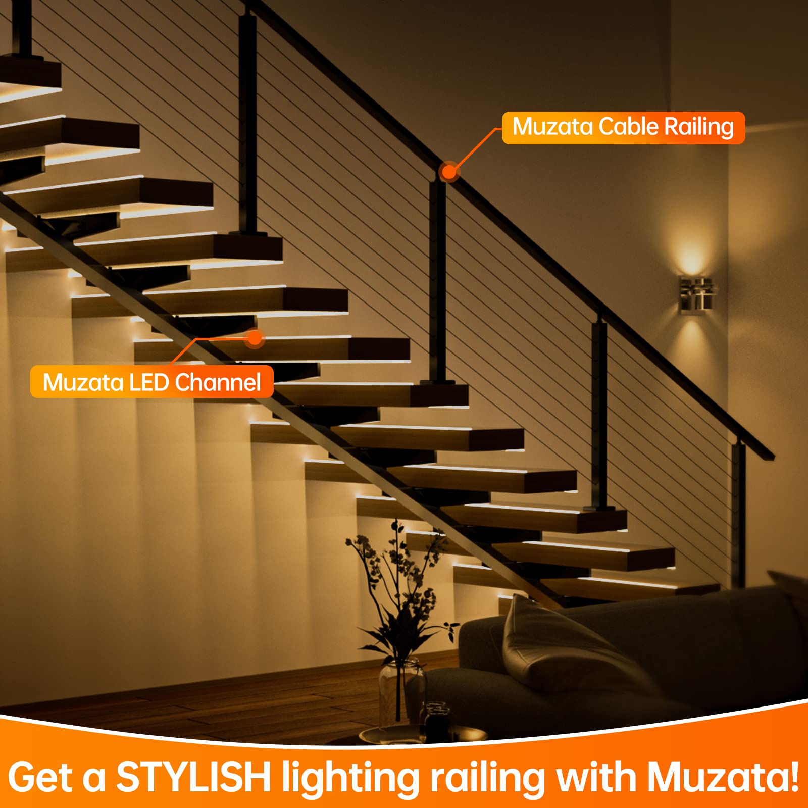 Muzata 10Pack 6.6FT/2M V-Shape LED Channel System with Transparent Smoky Black Cover Lens, Black Aluminum Extrusion Profile Housing Tape Lights V1SW BB 2M