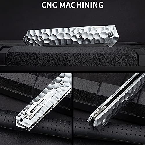 URiver Pocket Knife,Pocket Survival Knife,Pocket Knife for Camping Hiking,Aluminum Handle,Glass Breaker, With Pocket clip,Material