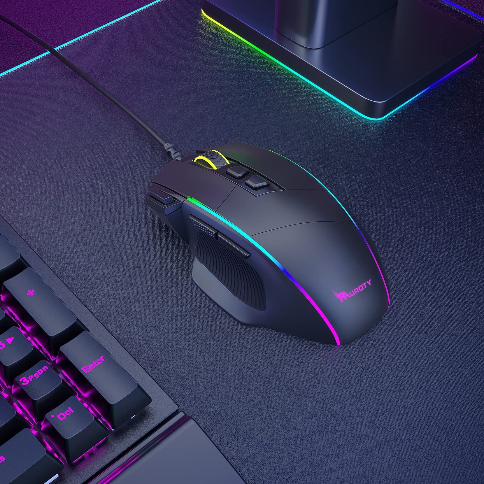 Pauroty Gaming Mouse RGB Wired, Ergonomic PC Gaming Mice with Chroma RGB Backlit, 8000DPI Adjustable, 8 Programmable Buttons&Fire Button, Plug & Play USB Computer Mouse for Windows Mac PC Gamer