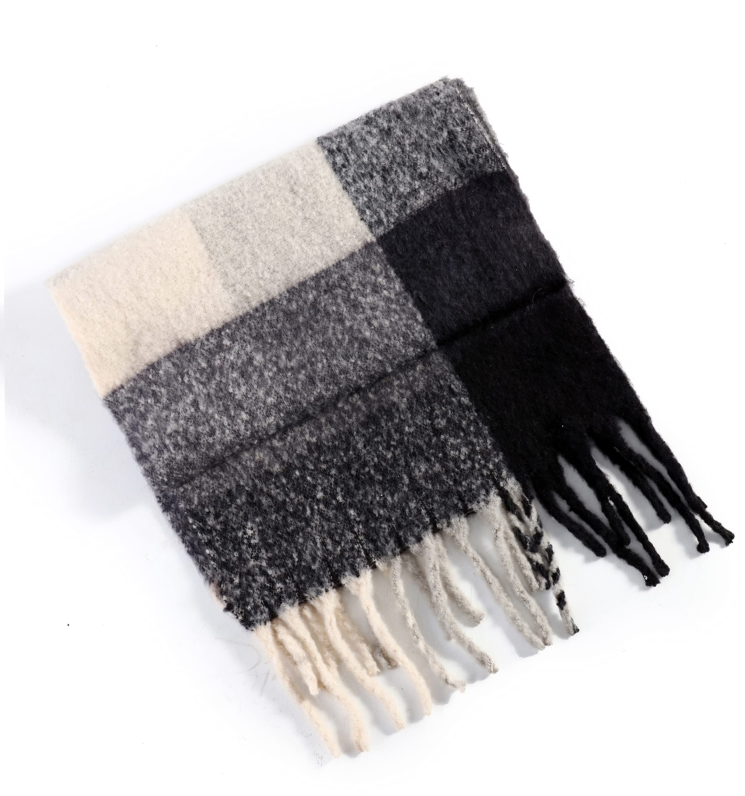 SUNNSET Women's Fall Winter Classic Tassel Plaid Scarf Warm Soft Blanket Shawl Scarves (BLACK)
